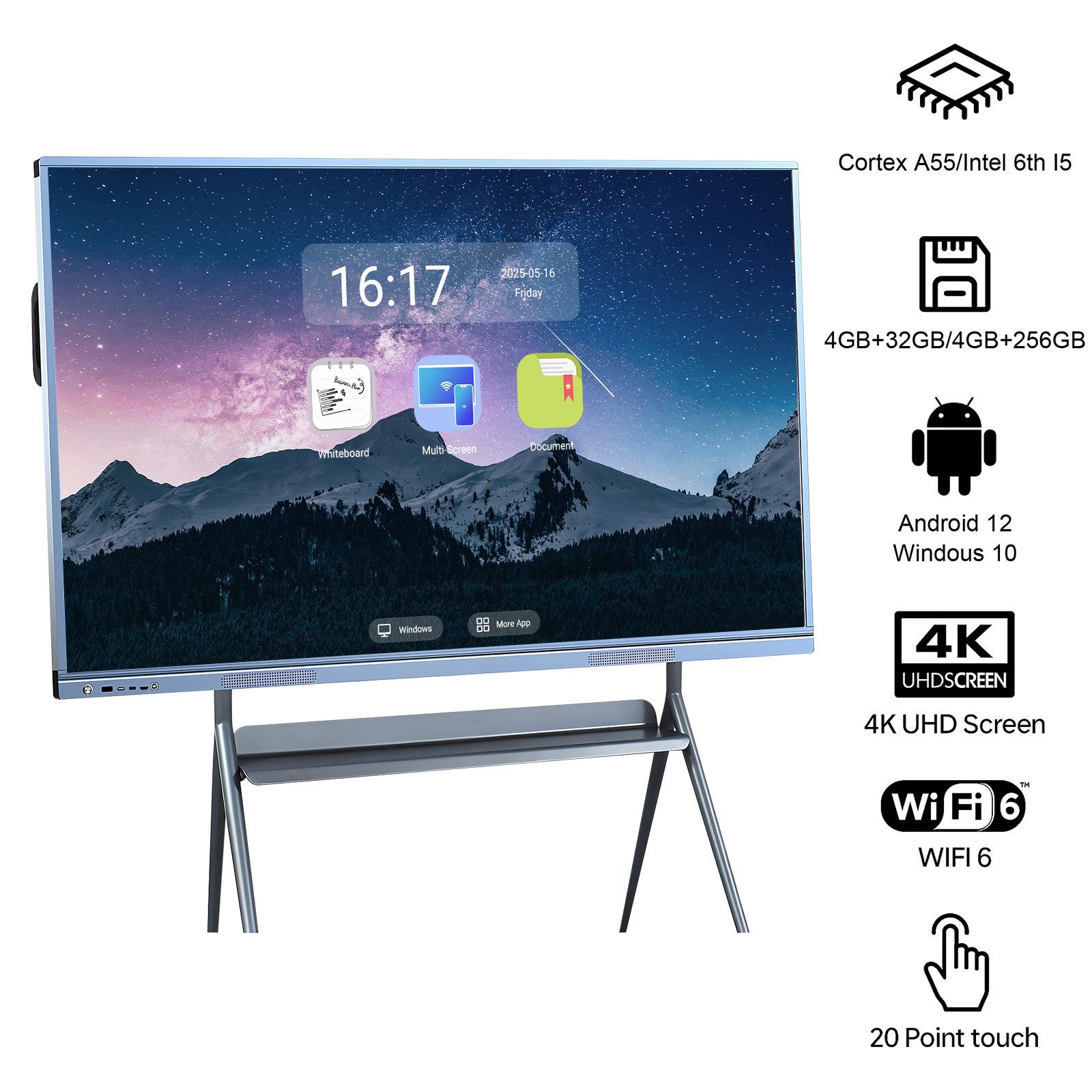 JYXCN Interactive Smart Board 75", 4K Touch Screen Digital Electronic ...