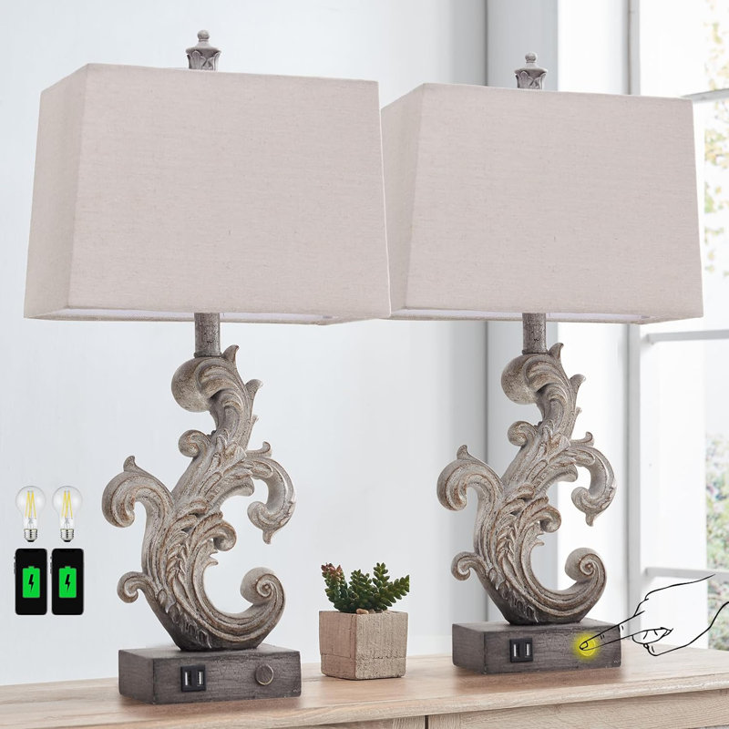 Ophelia & Co. Set Of 2 Farmhouse Table Lamps For Living Room, 3-Way ...