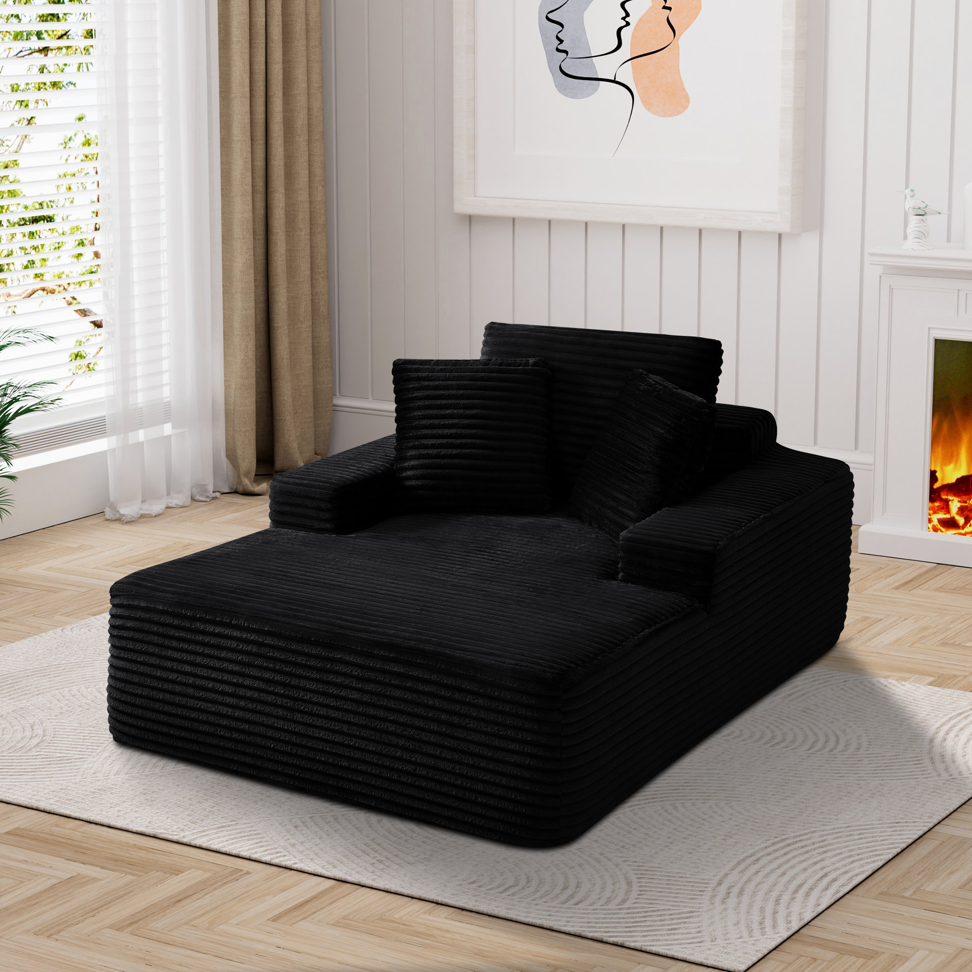 Latitude Run® Large Corduroy Chaise Lounge Chair Oversized Sleeper ...