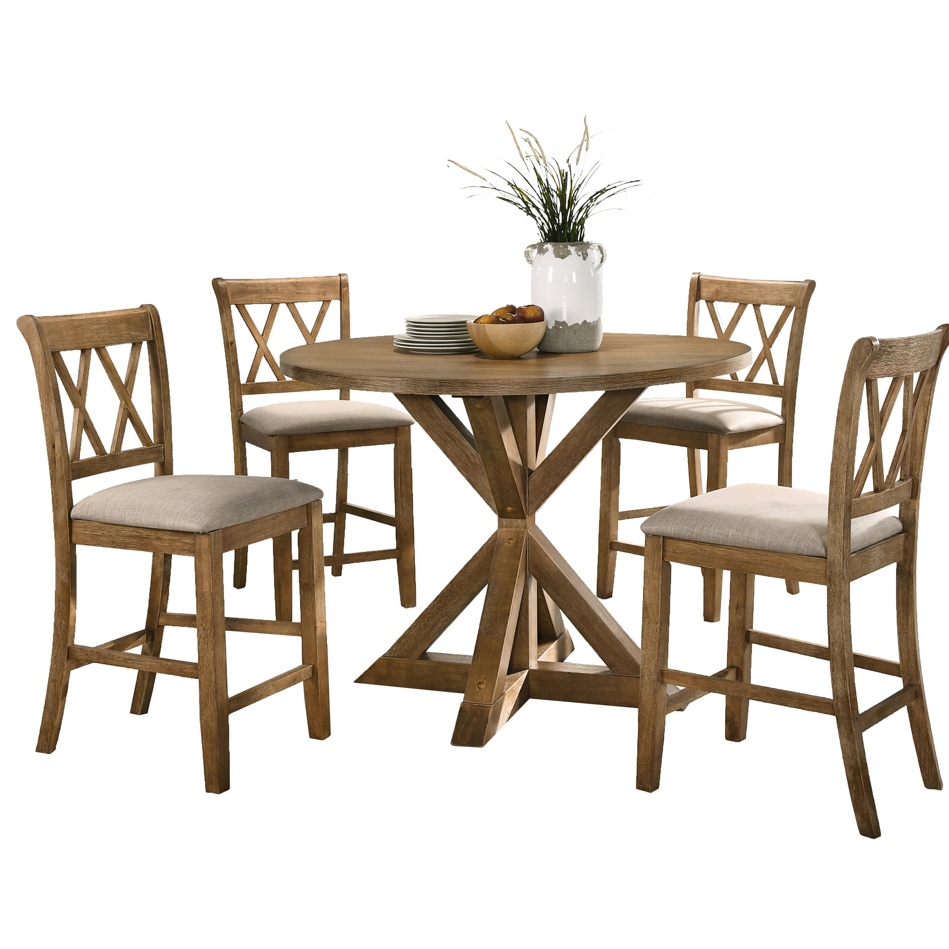 Gracie Oaks Tan Dining - 5 Counter Height, Solid Wood Base Table, 4 ...
