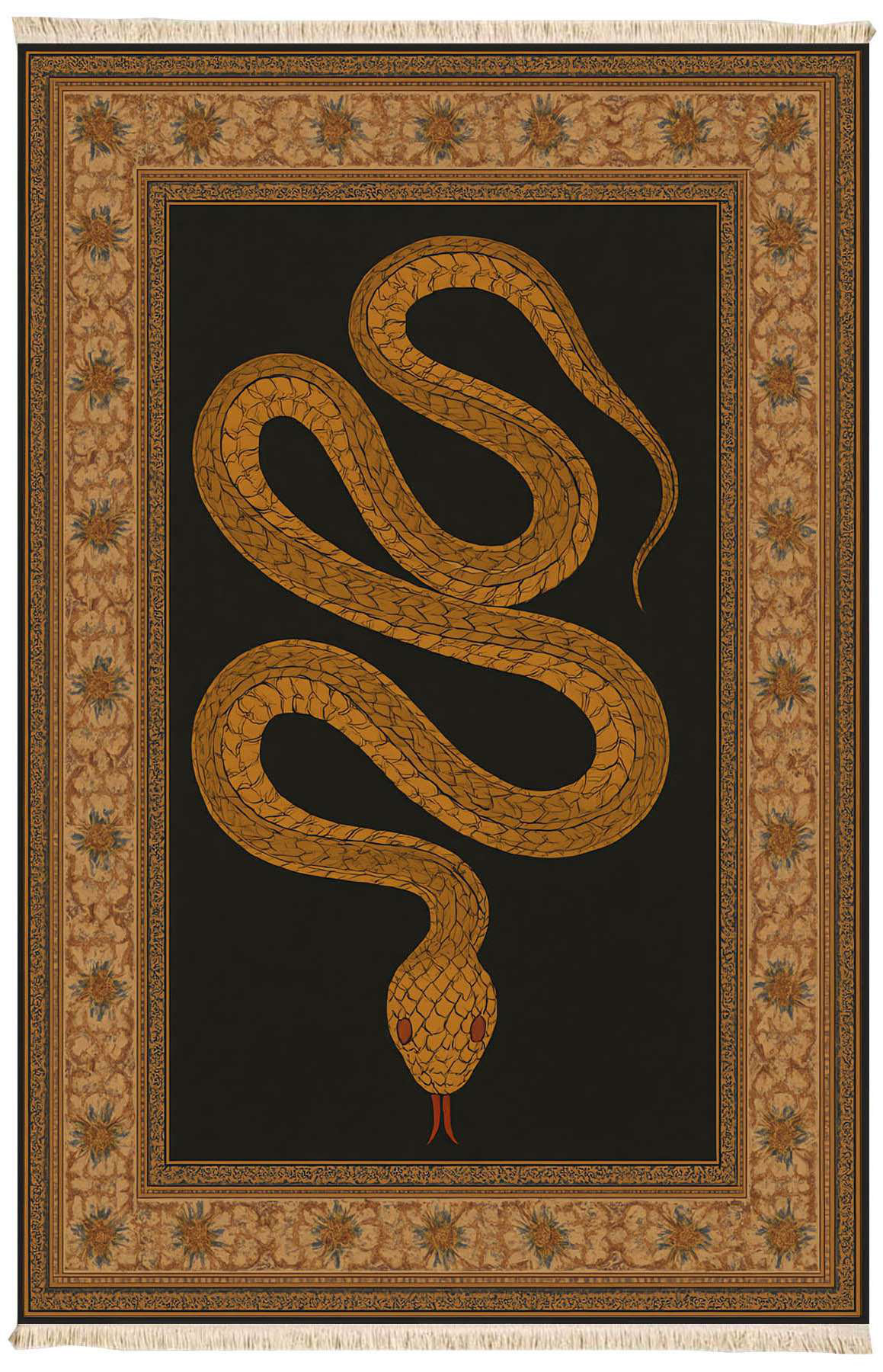 SpiritHome Golden Serpent Black Border Area Rug | Wayfair