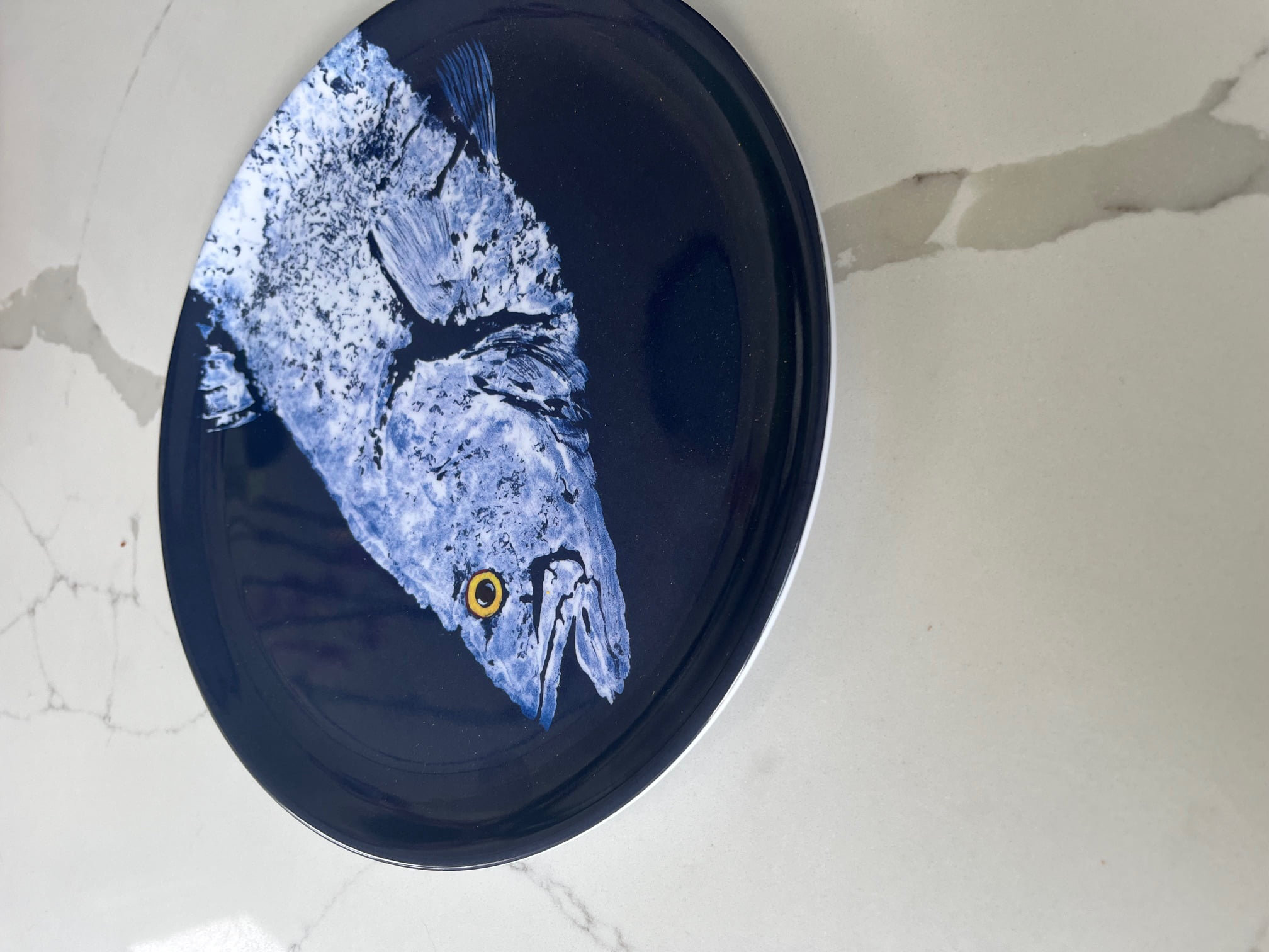 Highland Dunes FishAye Navy Snapper Plate - Coastal Fish Dinnerware ...