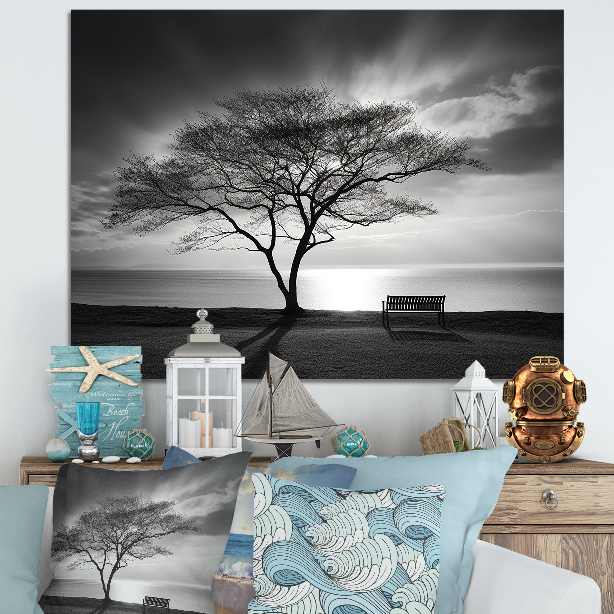 Design Art Coastal Solitude Tree Skyline - Boat Wall Art Prints | Wayfair