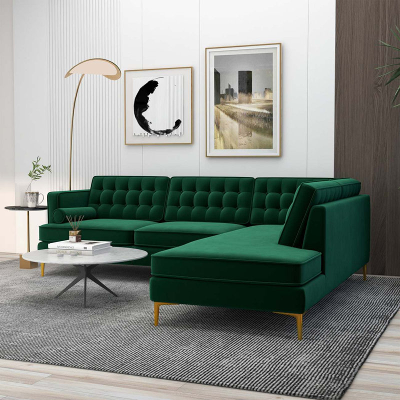 Everly Quinn Sectional Sofa Right Facing Sectional Green Sofa, Modern ...