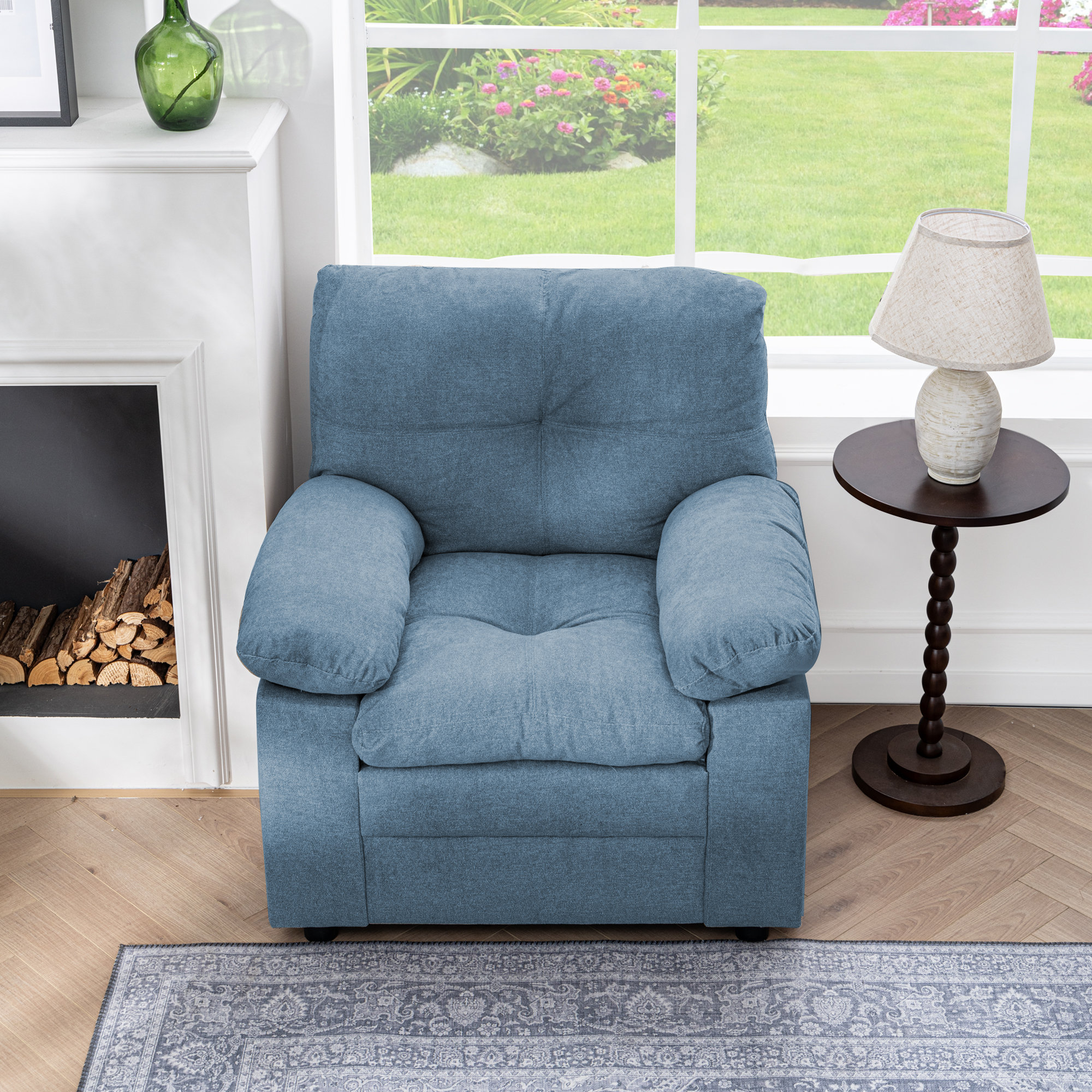 Ebern Designs 31.89" Modern Chenille Chair with Removable Armrests ...