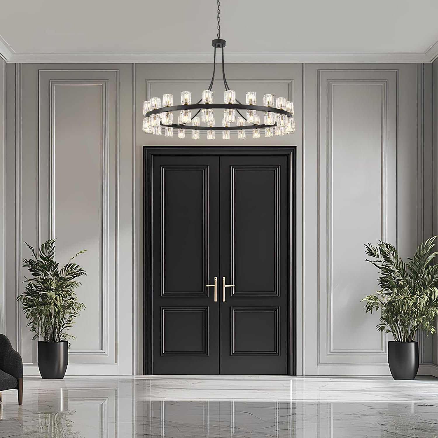 Gracie Oaks 48-Inch Modern Wagon Wheel Chandelier With Glass Shade ...