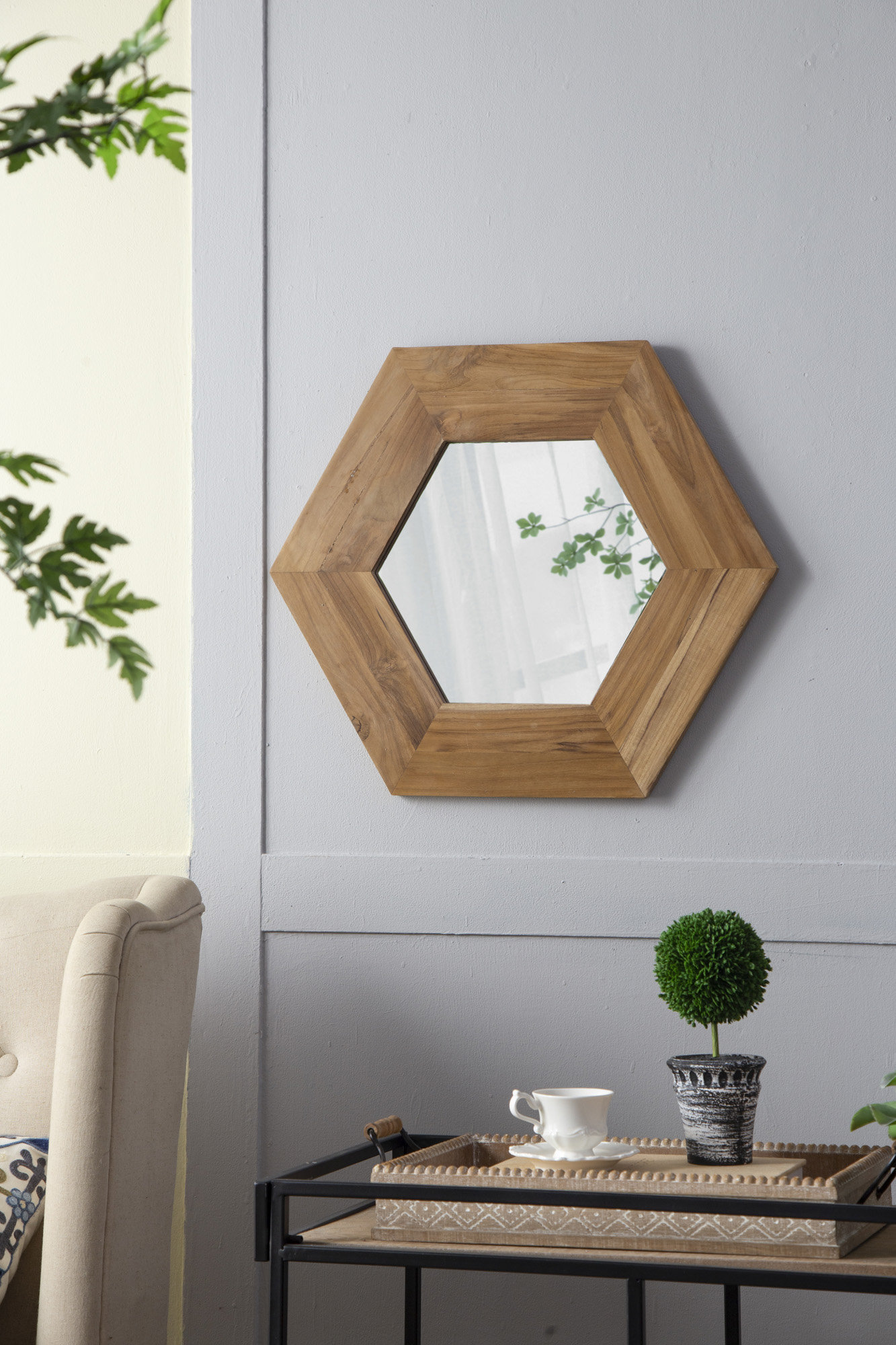 Ebern Designs Hexagon Mirror Wall Decor For Living Room Bathroom ...