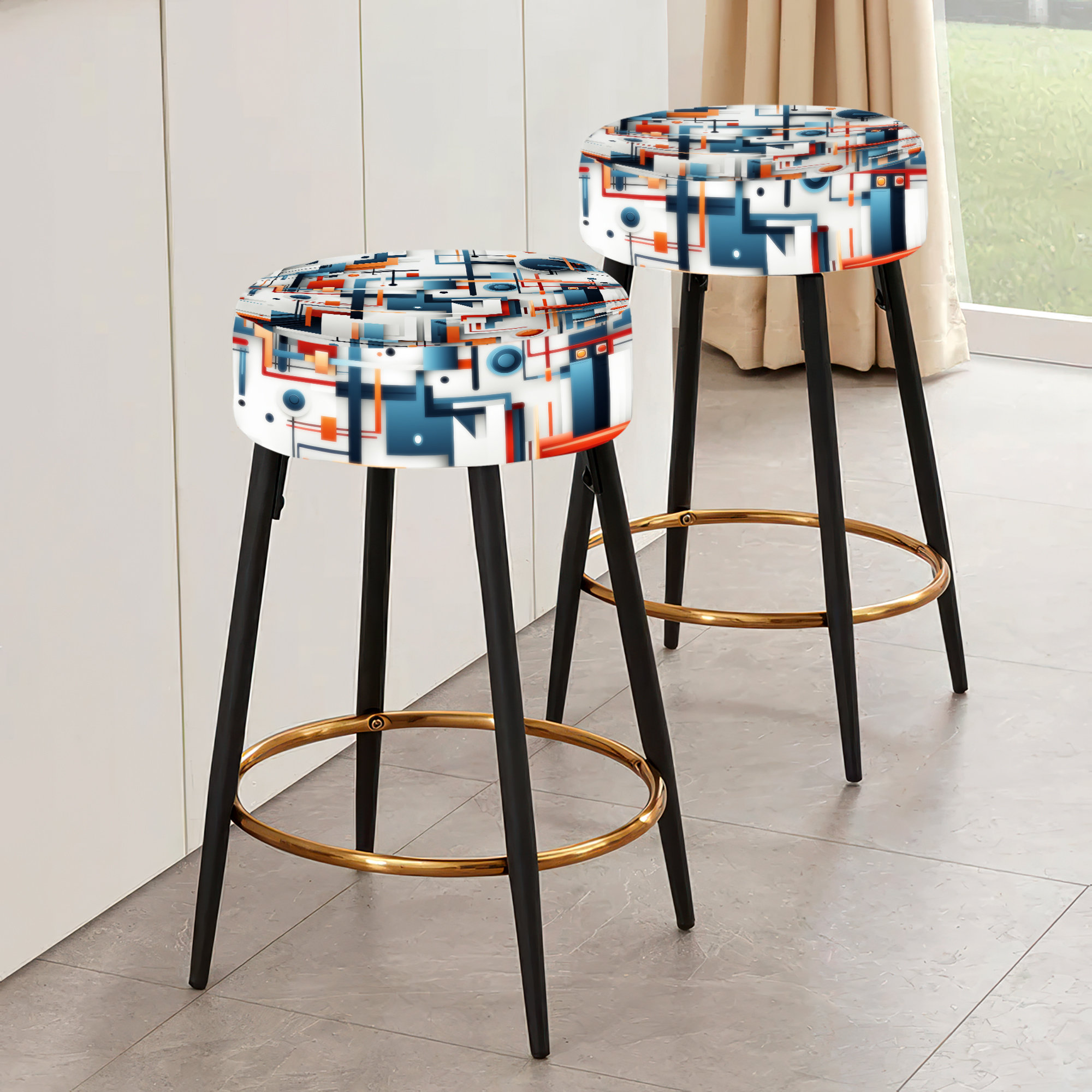 Design Art Blue Industrial Matrix Geometric Reflections - Geometric Bar ...