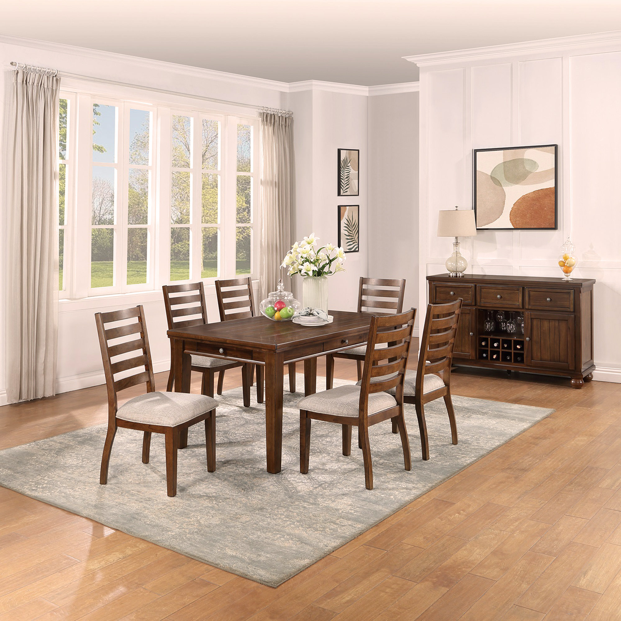 August Grove® Contemporary Style 5pc Dining Set Table w 4 Drawers 4x ...