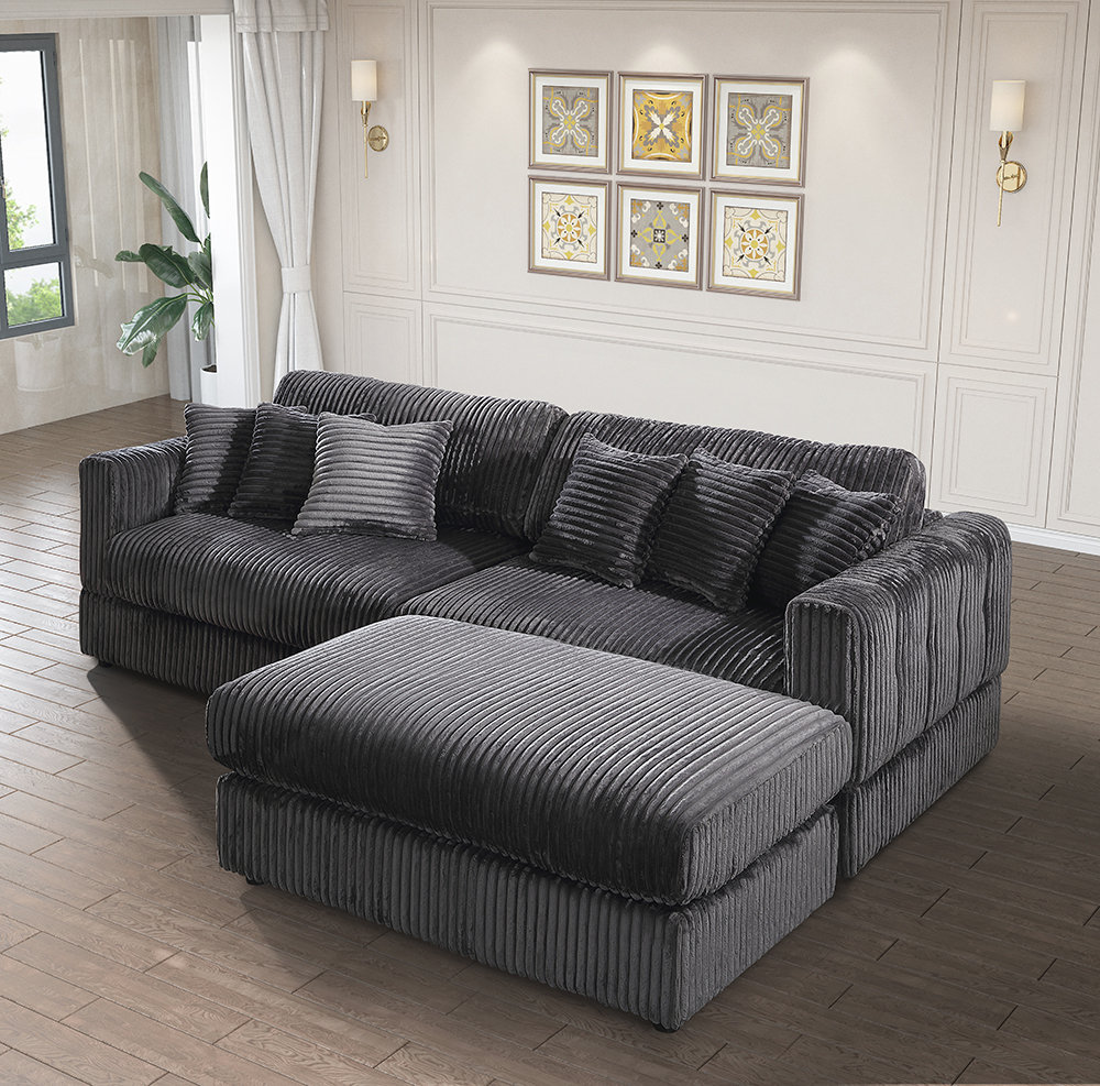 Wildon Home® Comfy Boucle Modular Sofa Sleeper with Moveable Ottoman ...