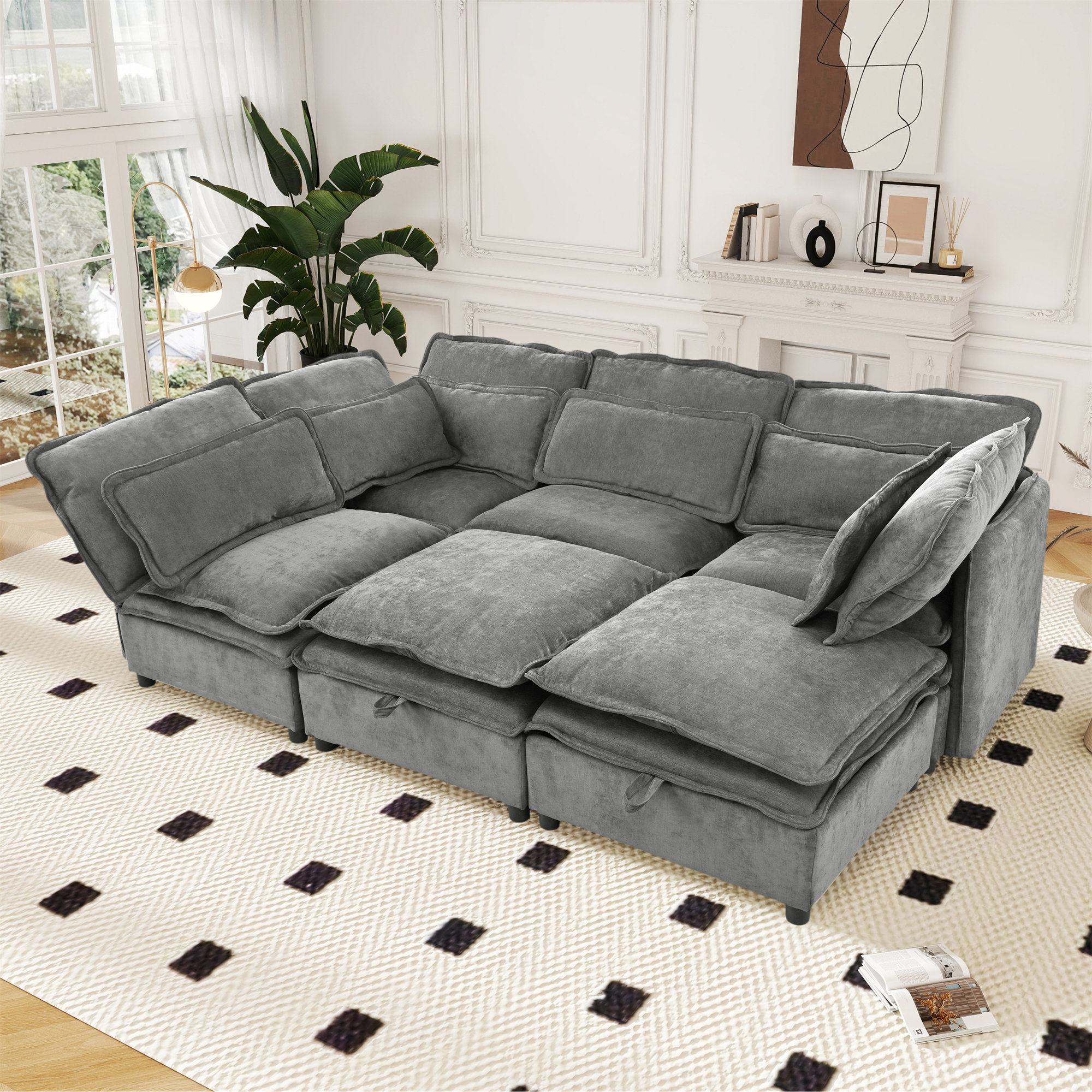 Marooma Modern Double-Layer Cushion U-Shaped Modular Sofa - Versatile 6 ...
