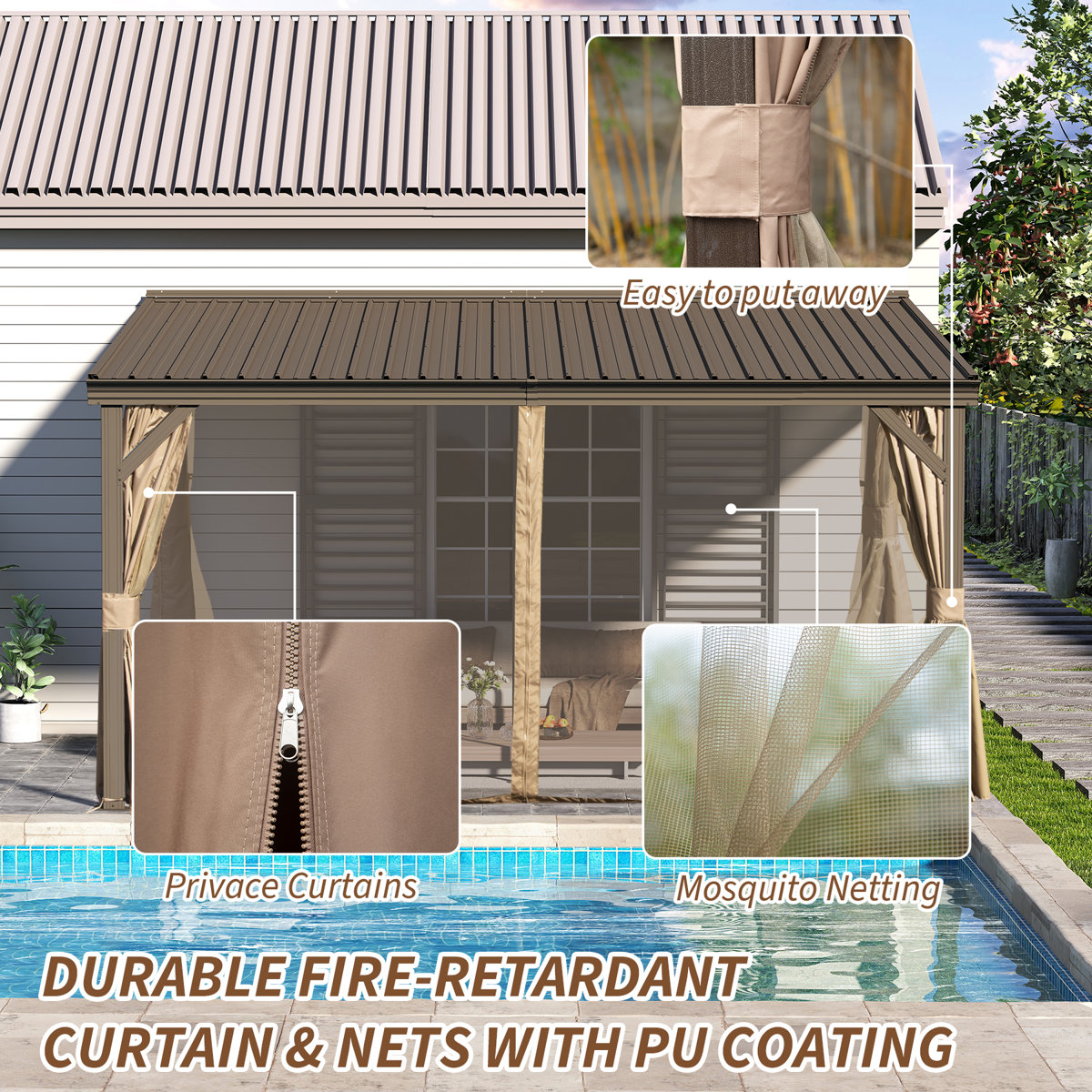 Domi Louvered Aluminum Patio Gazebo Lean to Wall Mounted Pergola with ...