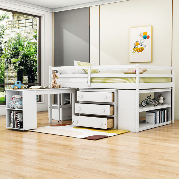 Harriet Bee Longmeadow Wood 3 Drawers Loft Bed with Retractable Desk ...