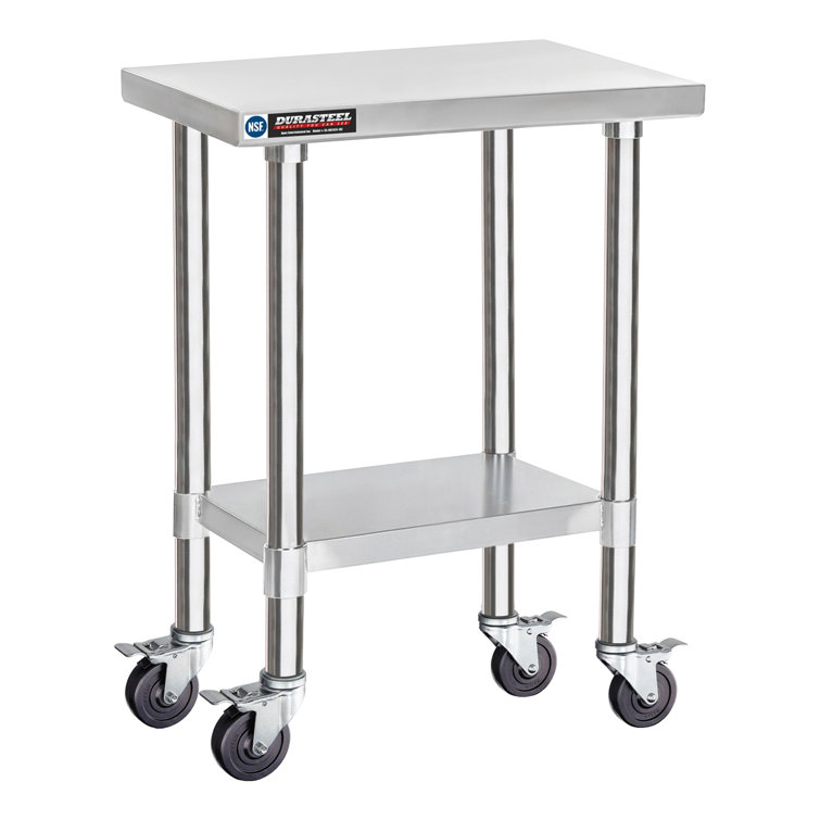 DuraSteel 24 x 18 Inch Stainless Steel Movable Table Cart with ...