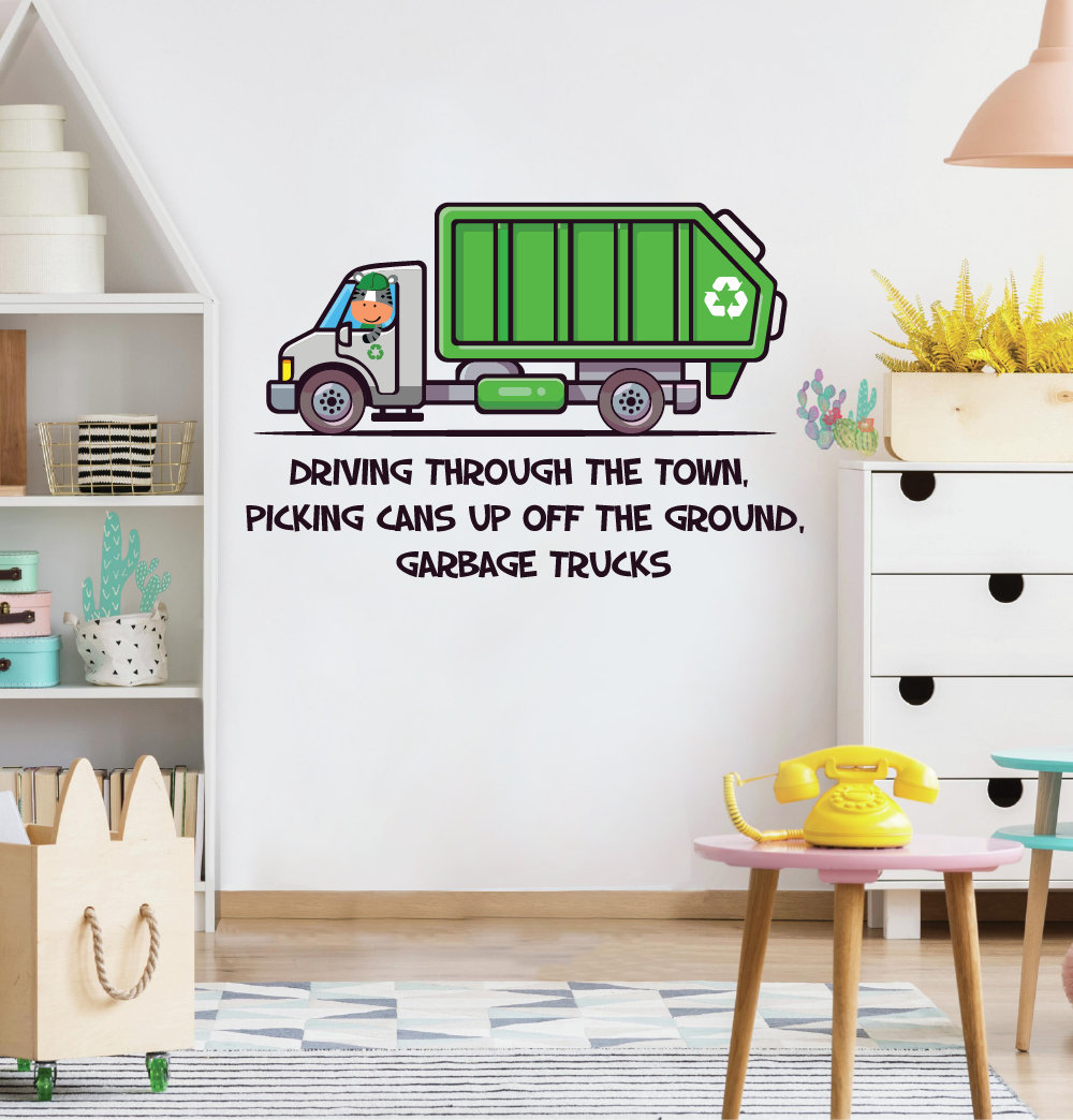 Zoomie Kids Garbage Truck Zebra Trash Wall Decal | Wayfair