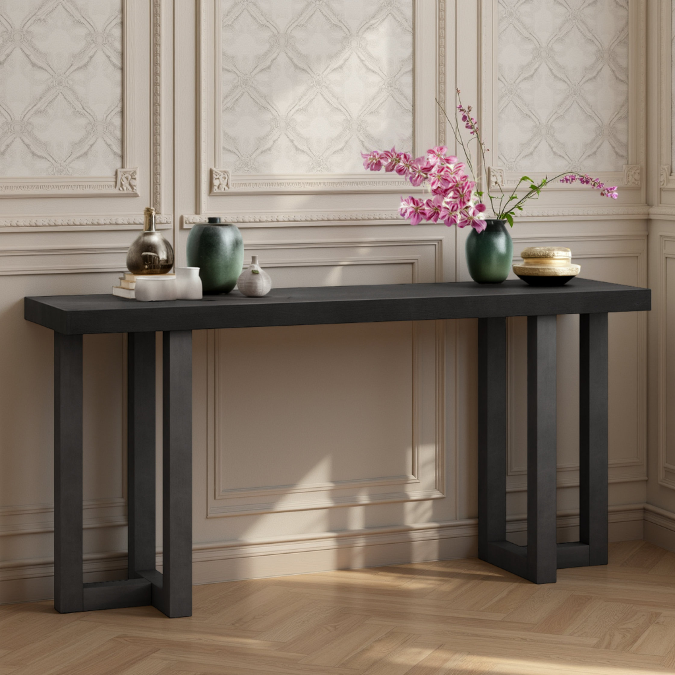 Latitude Run® Entryway Console Table with Geometric Wood, Pine Veneer ...