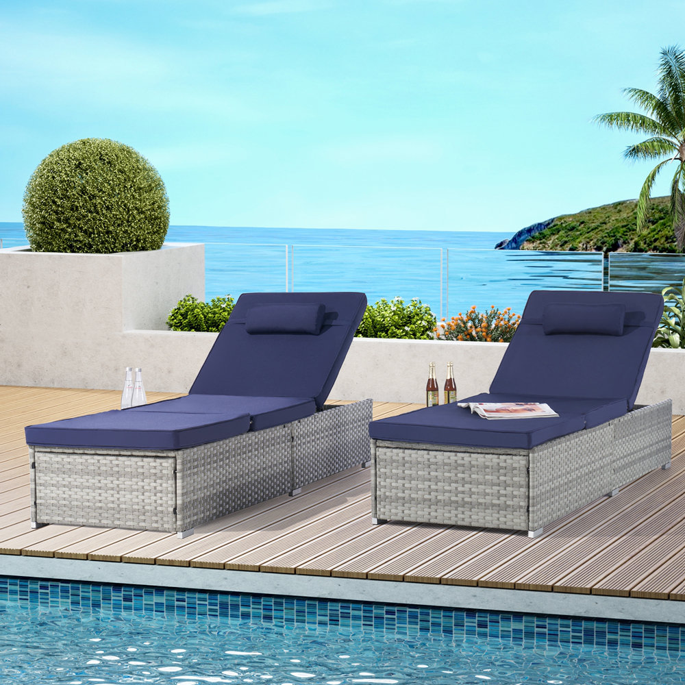 Ebern Designs Beach Rattan Recliners with Adjustable Backrest and Table ...
