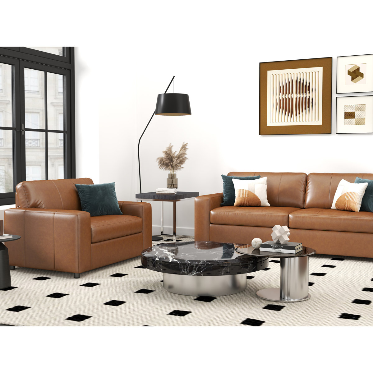 Latitude Run® Caro Espinoza Leather Upholstered 4-Piece Living Room Set ...