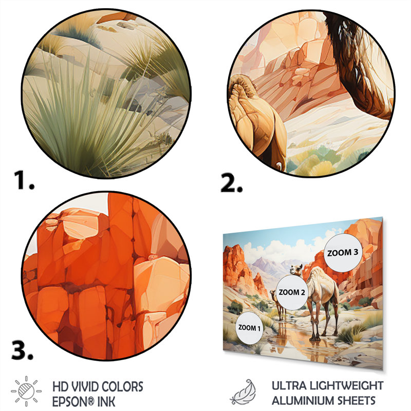 Design Art Camel Desert Wanderer Geometric - Animals Metal Wall Art Set ...