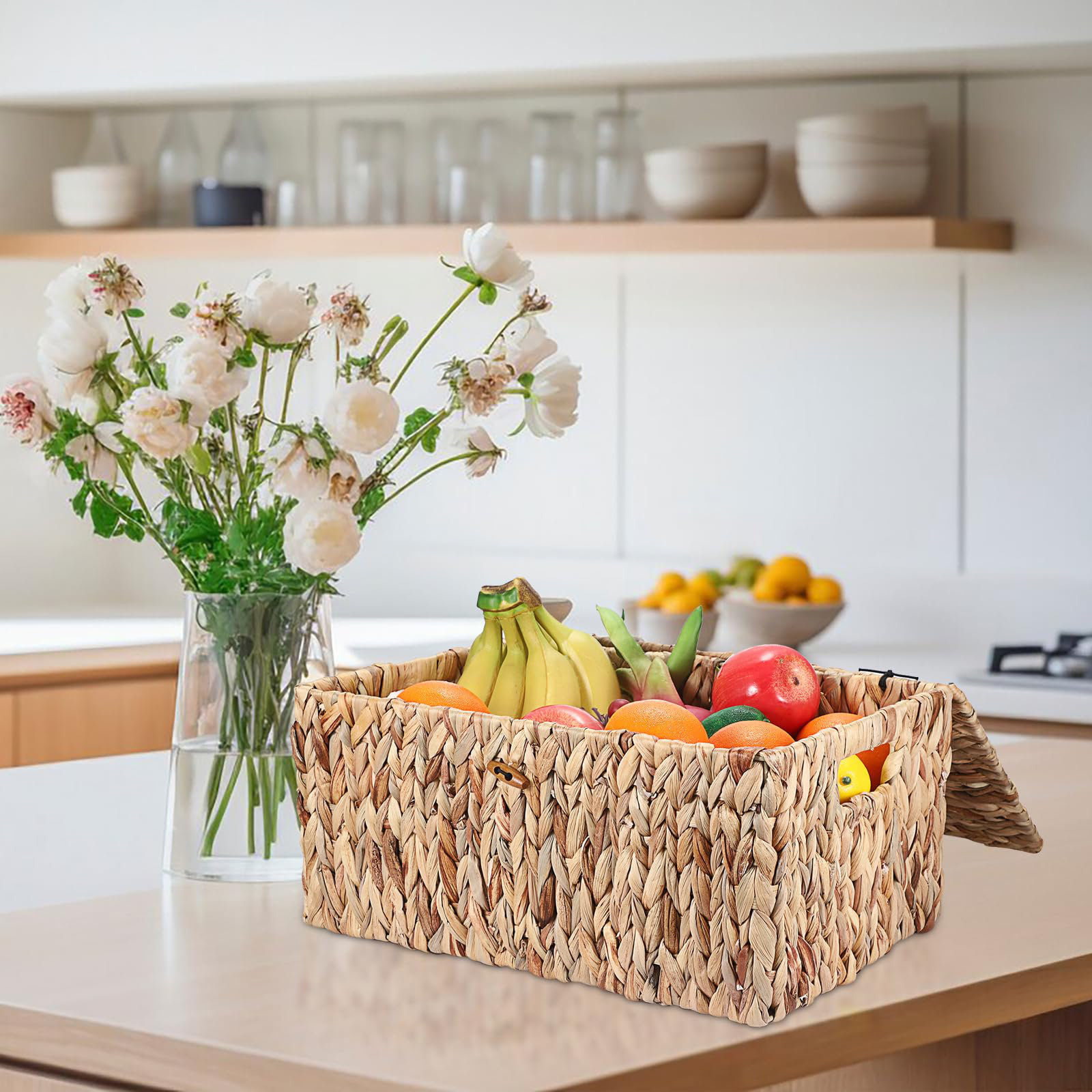 Gracie Oaks Wicker Storage Bins With Lid, X-Large Handwoven Water ...