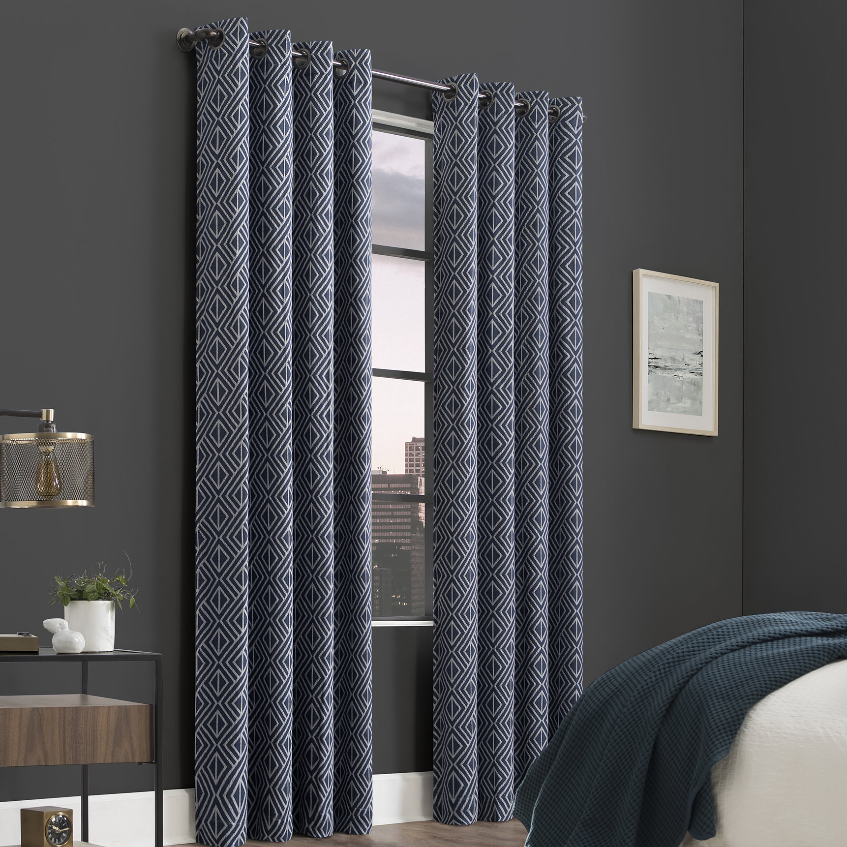 Scott Living Gresham Geometric 100% Blackout Grommet Curtain Panel ...