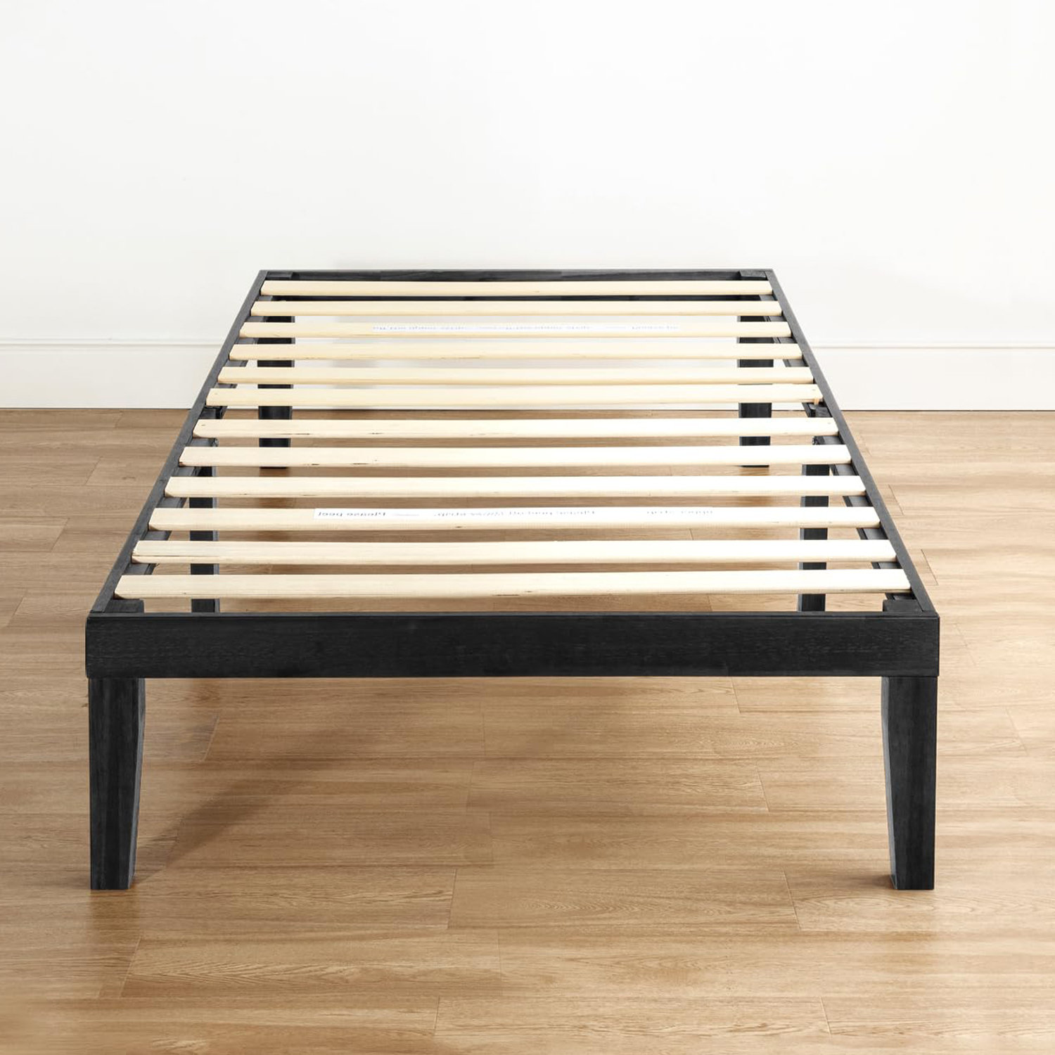 Latitude Run® Solid Wood Platform Black Bed With Wooden Slats No Box ...