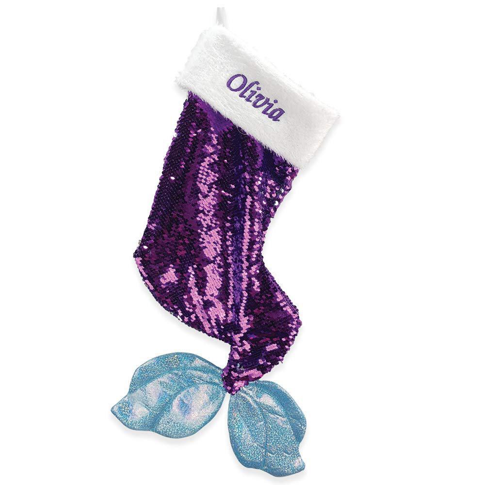 ZAALBA Personalized Purple Sequin Mermaid Christmas Stocking | Wayfair