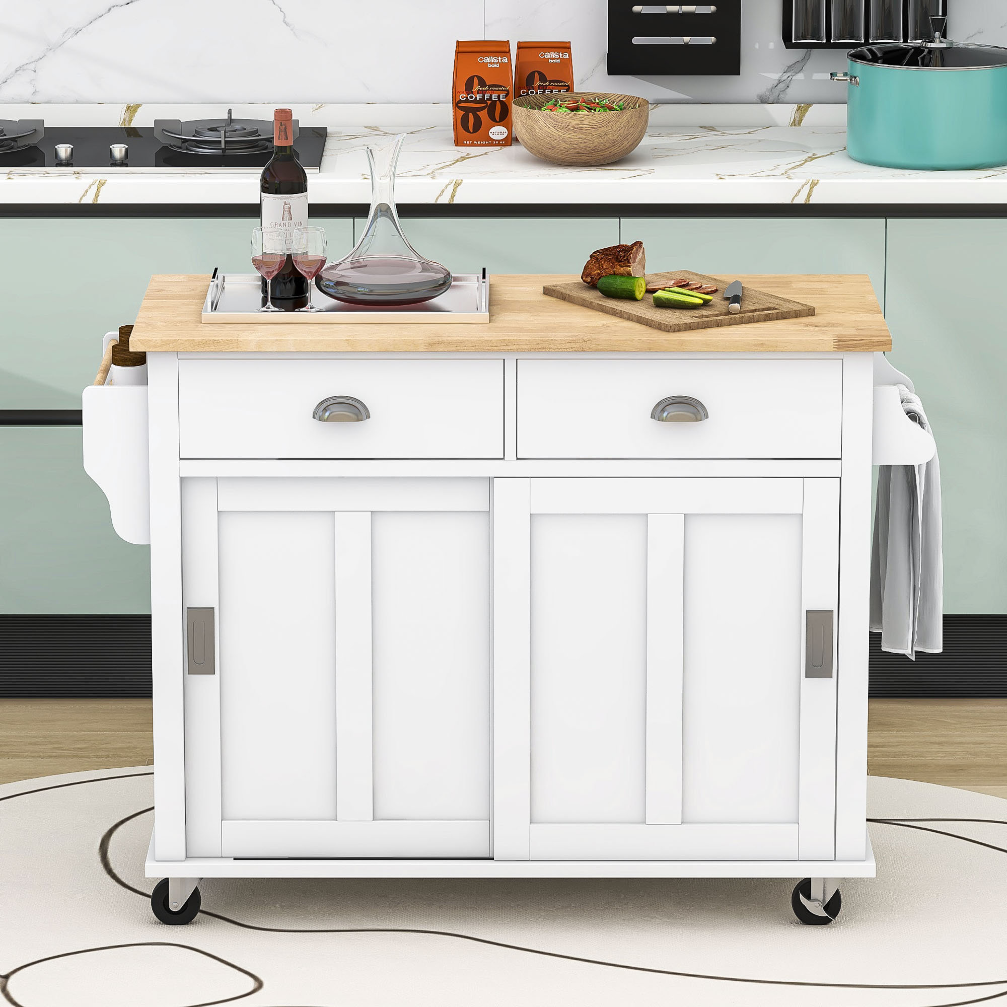 Red Barrel Studio Yocelin Kitchen Cart with Drop-Leaf Countertop ...