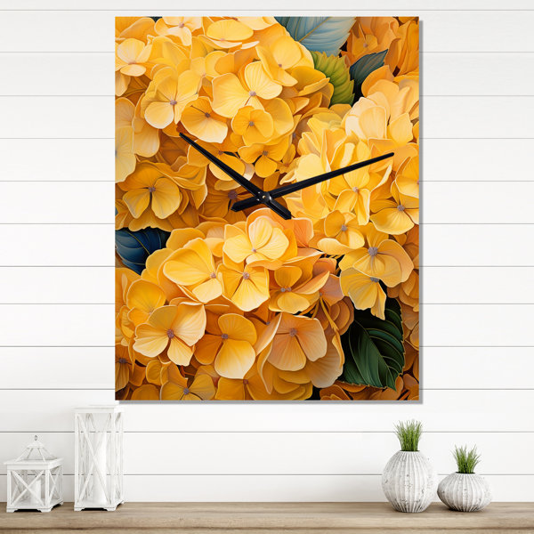 DesignArt Yellow Hydrangea Golden Radiance - Floral Wall Clock ...