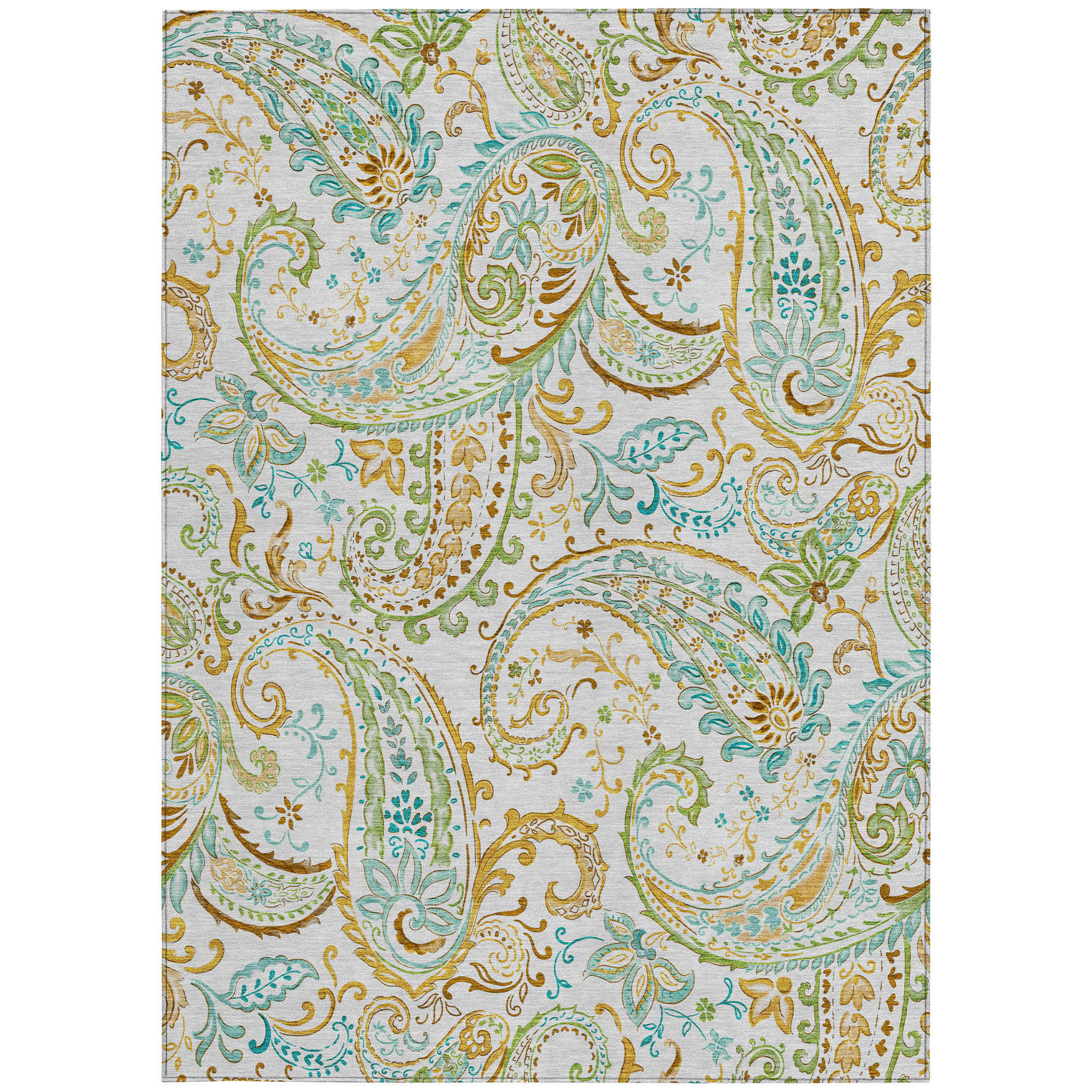 HomeRoots 3' X 4' Ivory and Gold Paisley Washable Non Skid Indoor ...
