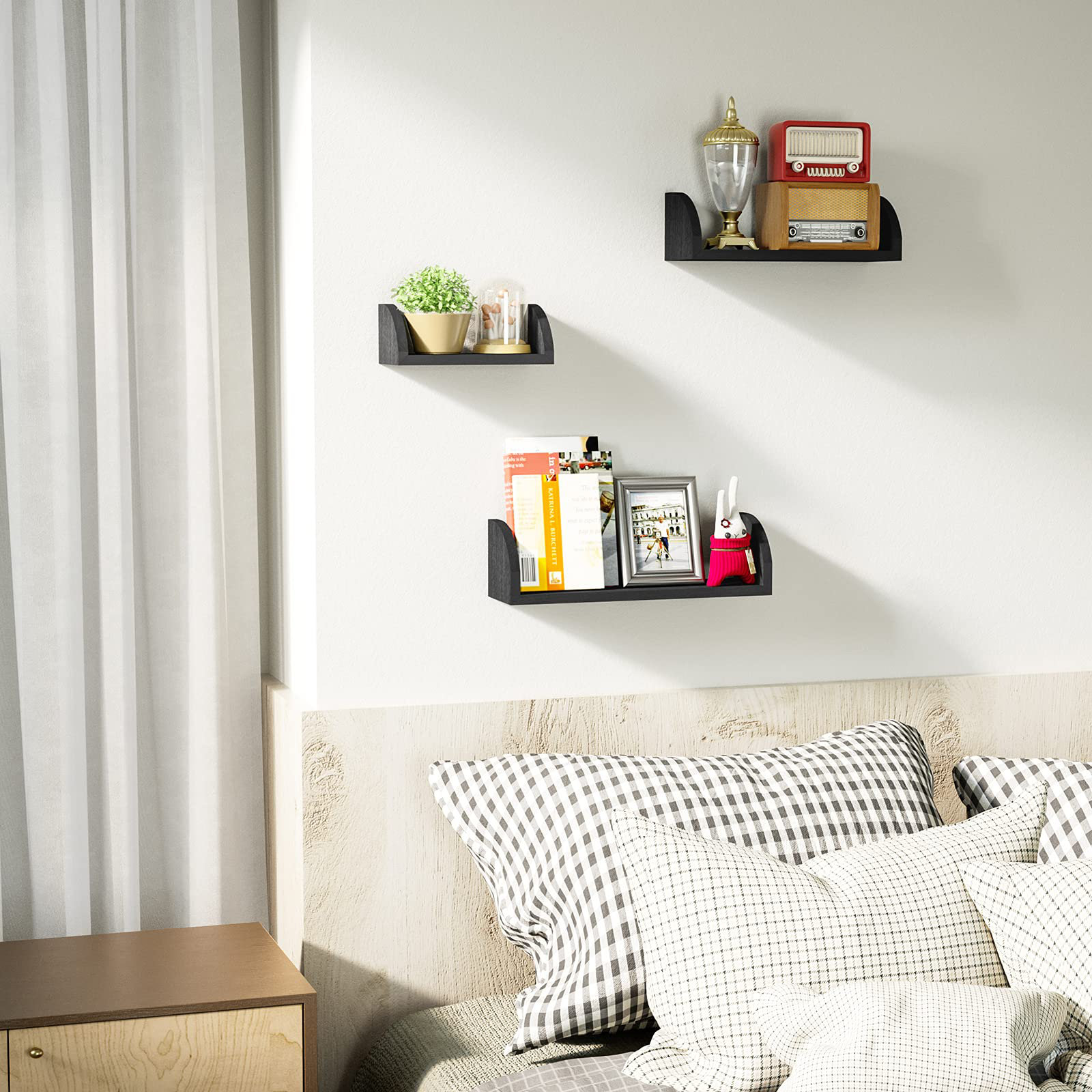 Latitude Run® Wall Mounted Floating Shelves, Solid Wood Shelves Wall ...