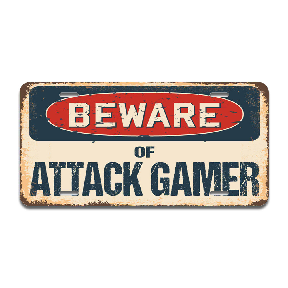 SignMission Beware of Attack Gamer Aluminum Plate Frame | Wayfair