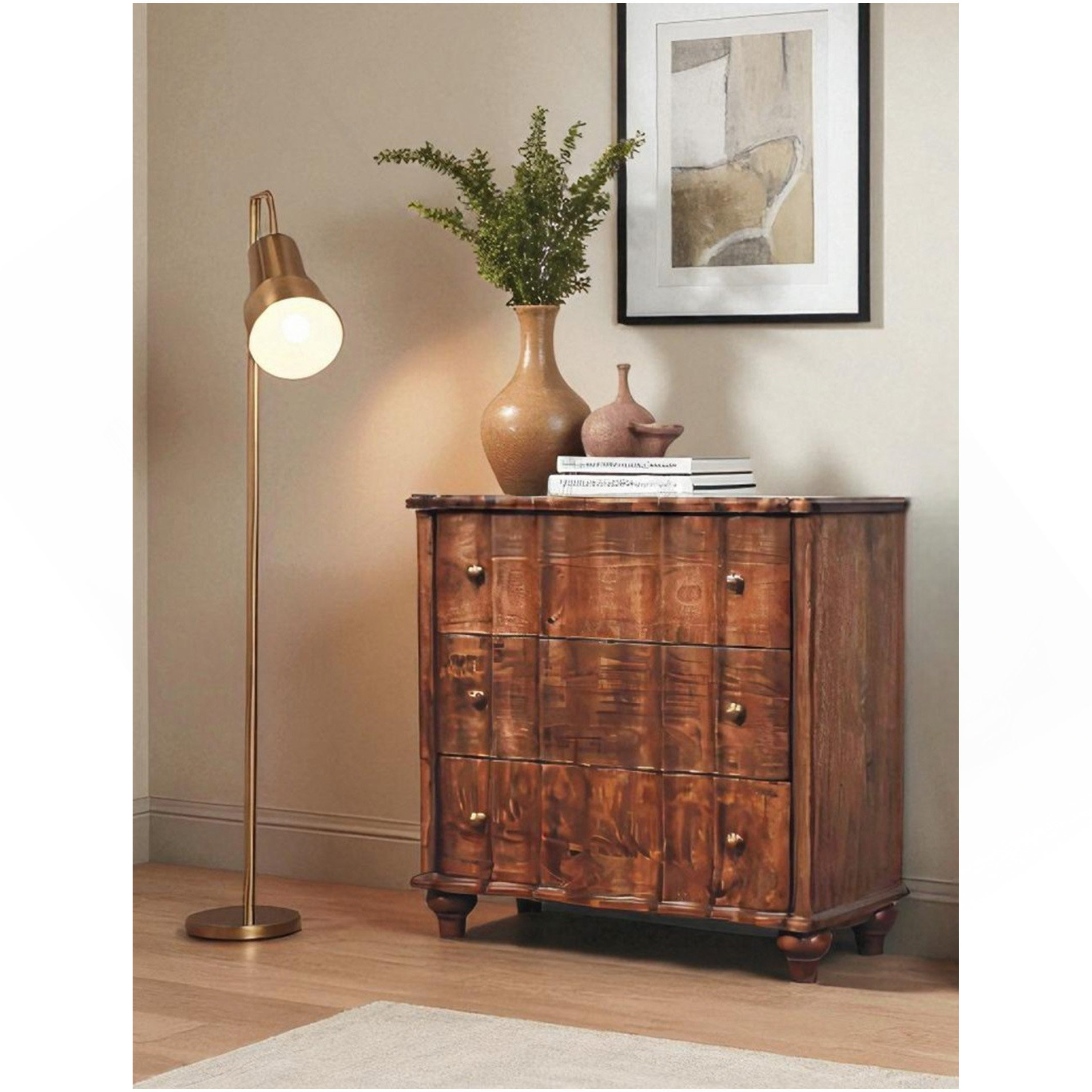 Rosdorf Park Solid Wood Camille Chest,Brown,3-Drawers | Wayfair