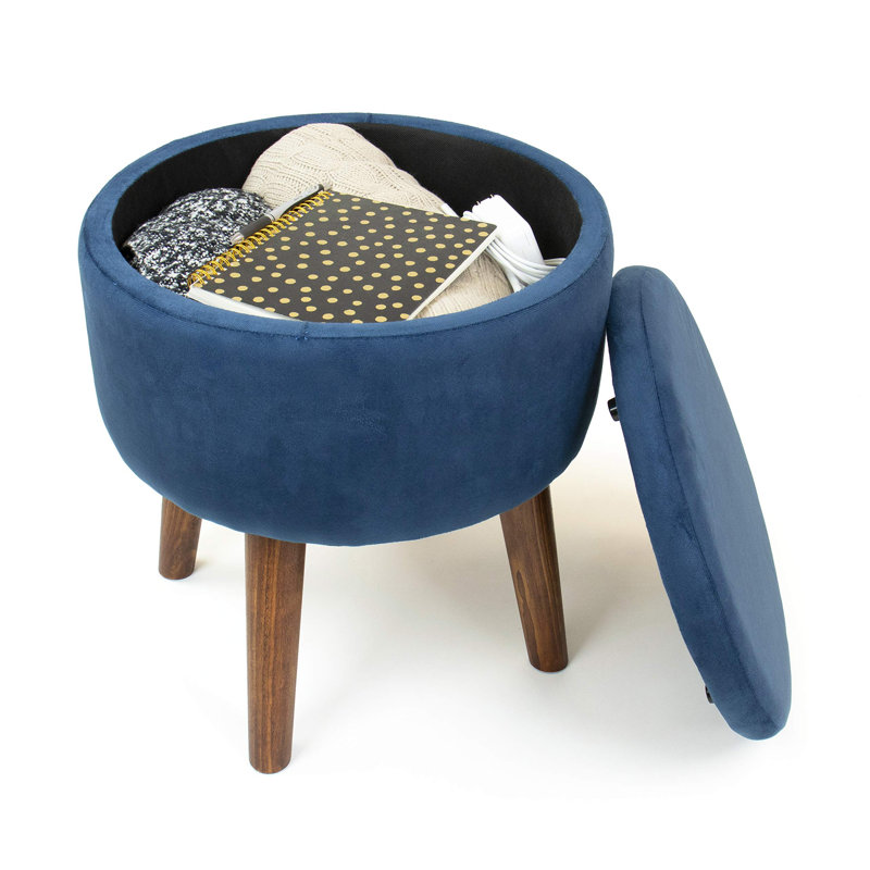 House of Hampton® Velour Round Storage Ottoman Footstool | Wayfair