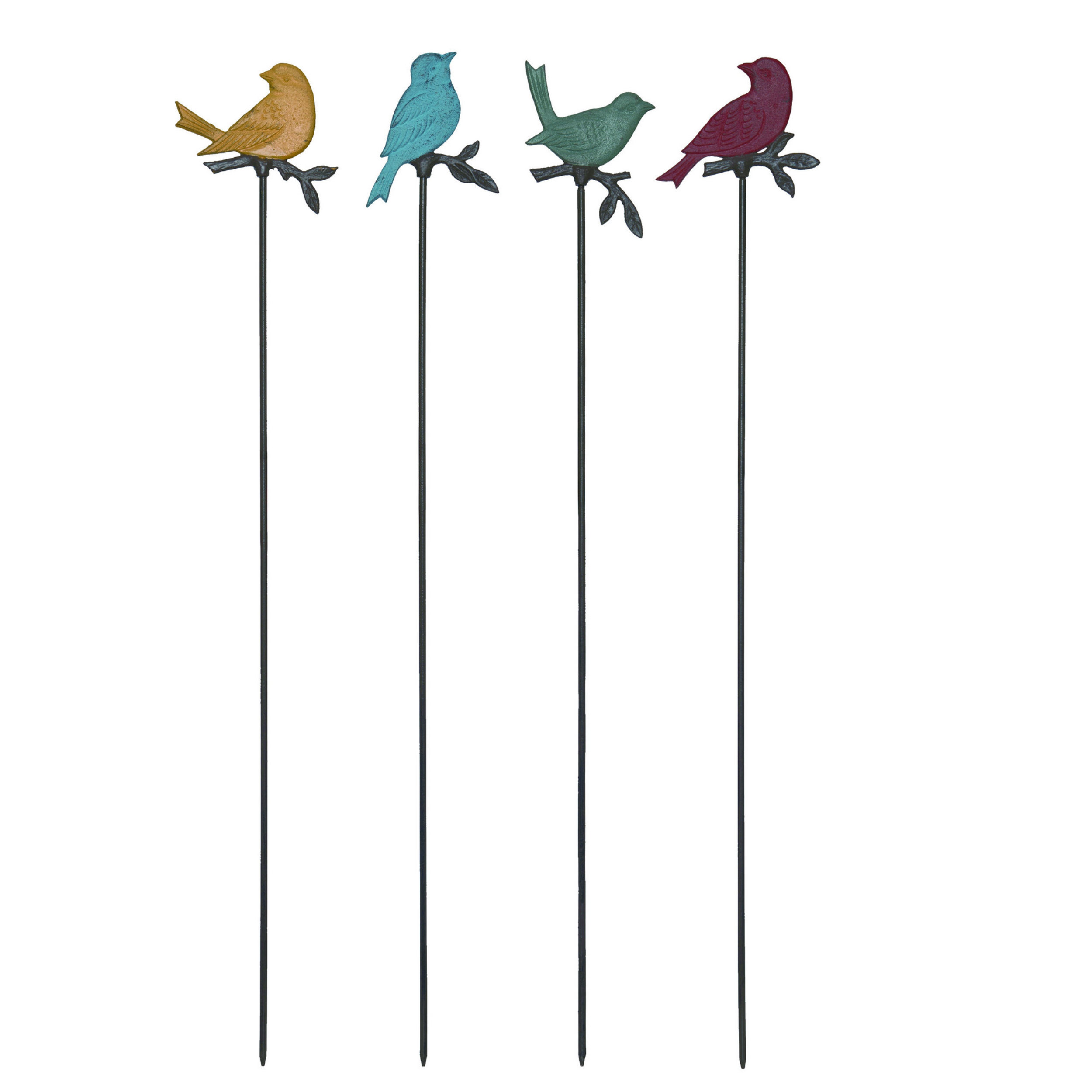Winston Porter Iron Colorful Bird Garden Yard Stake Set of 4 Home ...