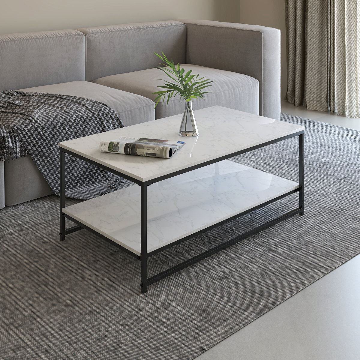 Orren Ellis Opulent Rectangular Coffee Table With Dual Marble Surfaces ...