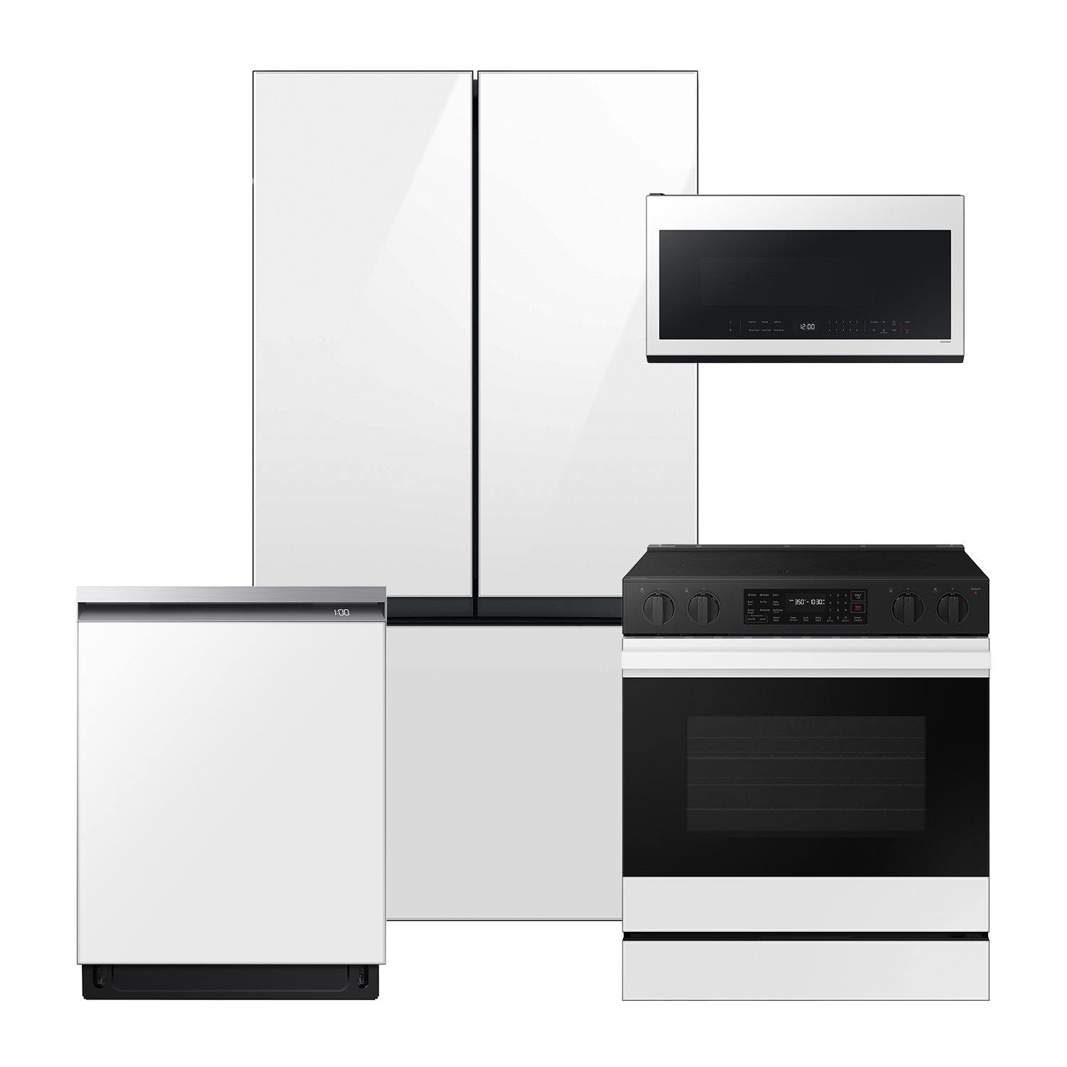 Samsung Bespoke White Glass Kitchen Package with Bespoke 3-Door French ...