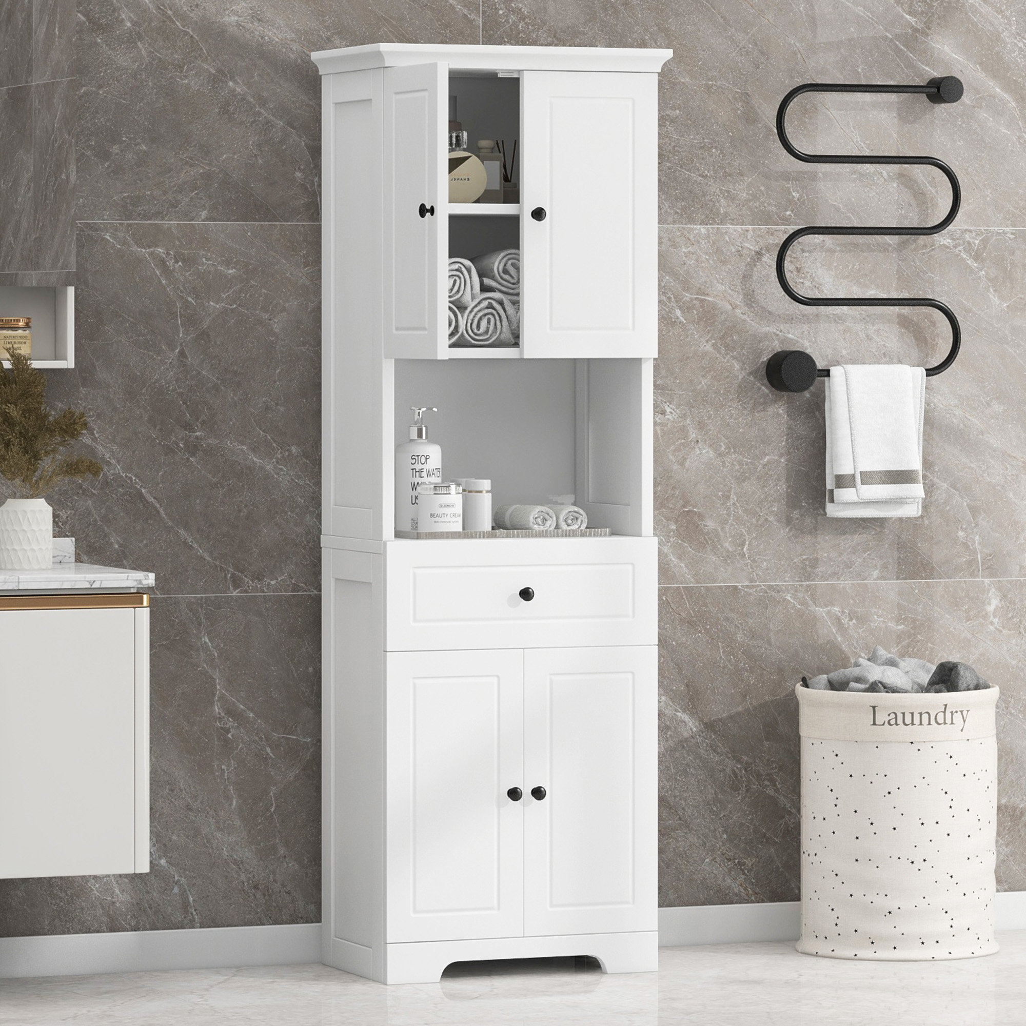 Latitude Run® Tall Bathroom Cabinet With Four Doors, Large Storage ...