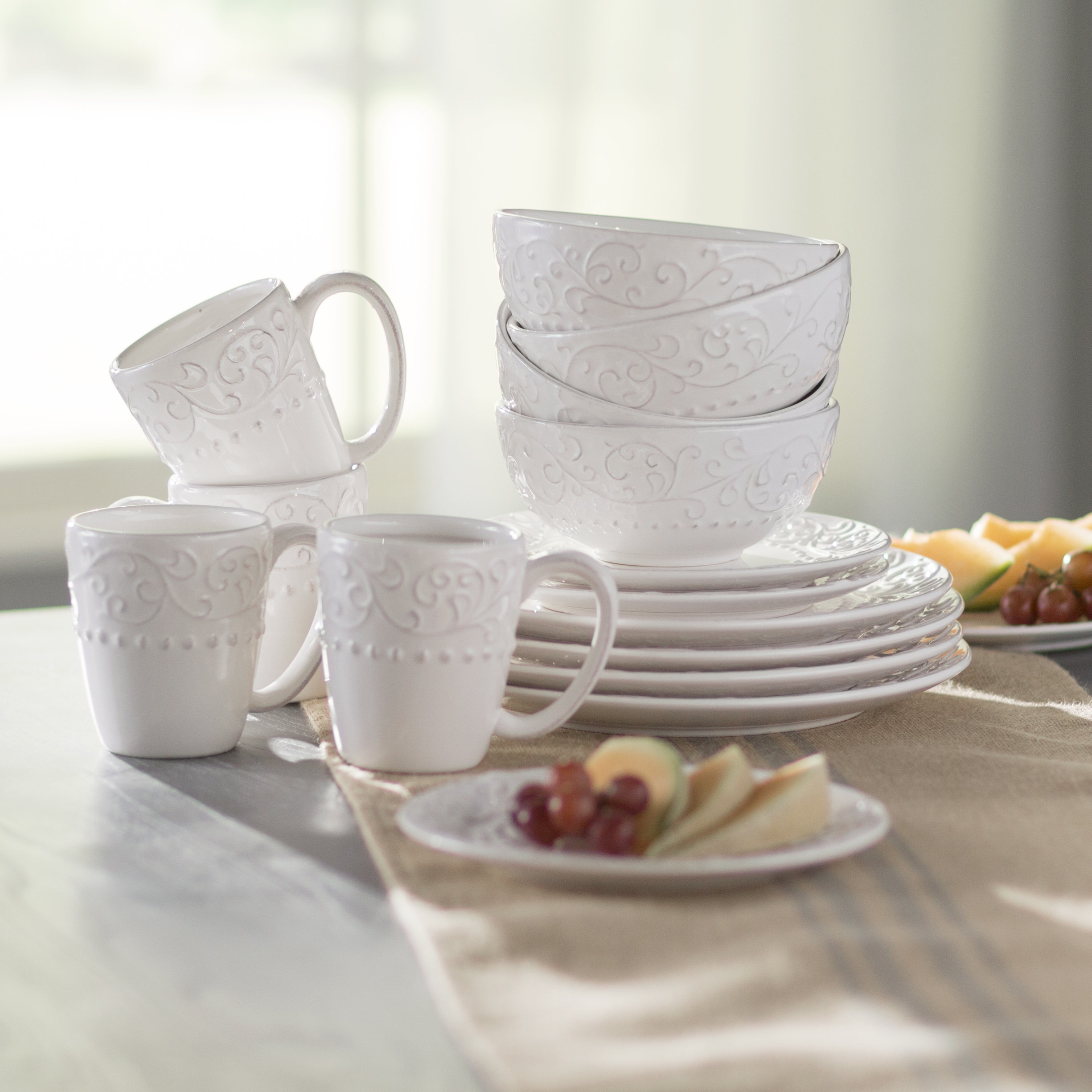 Birch Lane™ Bianca Scroll 16 Piece Dinnerware Set, Service for 4 ...