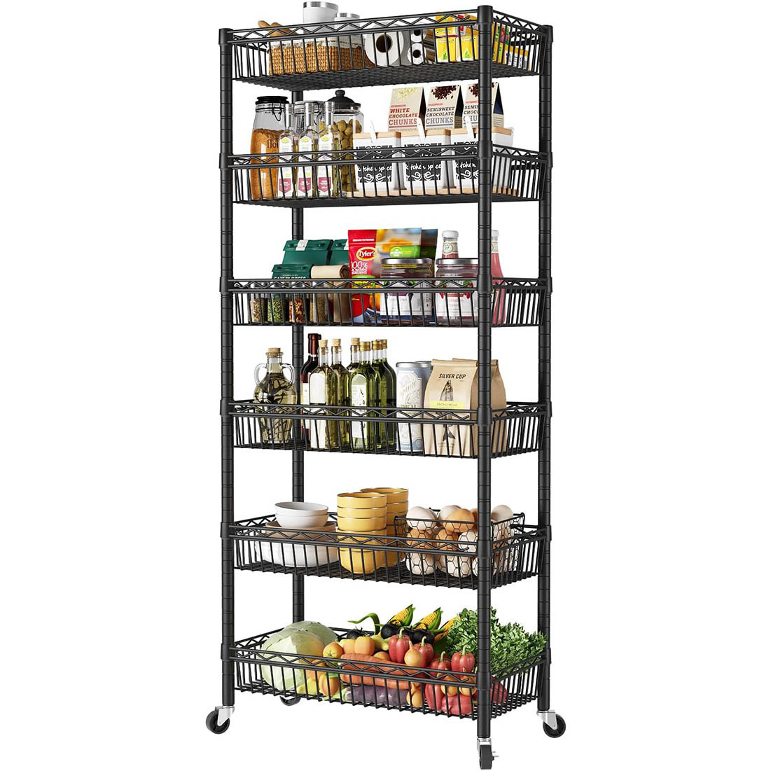 Hokku Designs 6 Tier Basket Shelf Wire Shelving Unit Adjustable Storage ...