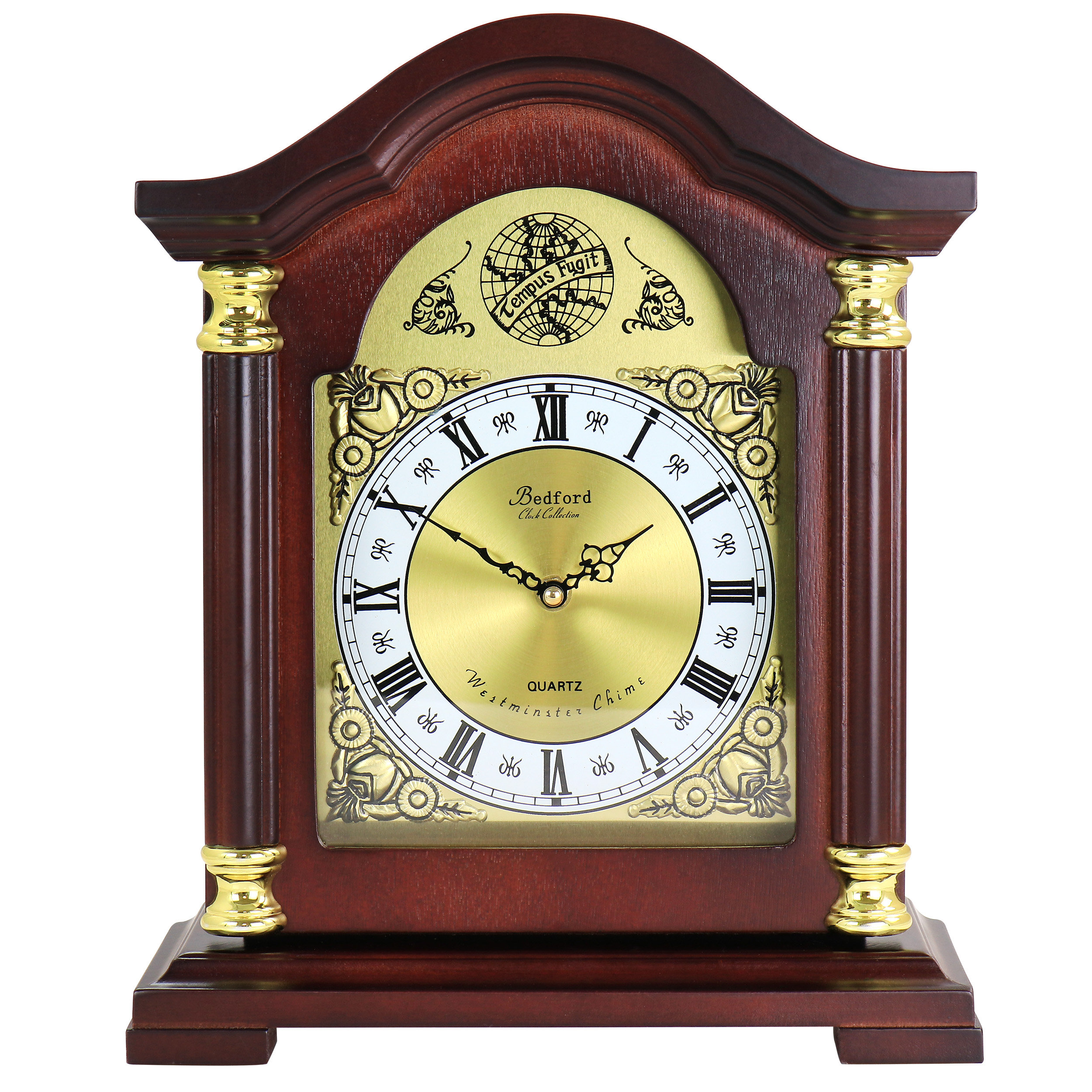 Bedford Clocks Analog Mahogany Wood Quartz Tabletop Clock in Red ...