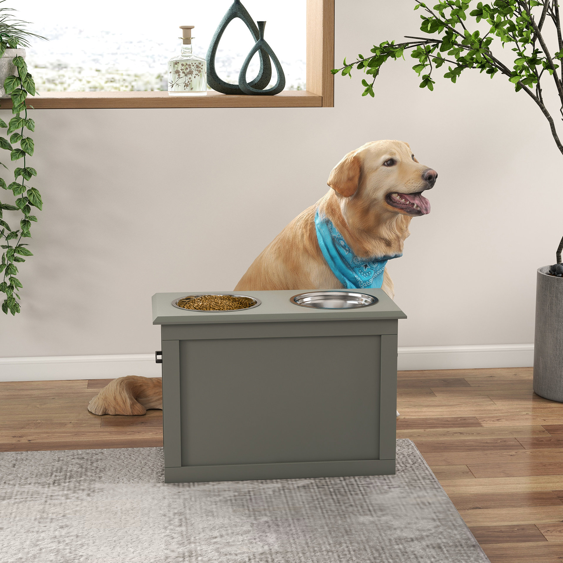 Hokku Designs Large Dog Elevated Feeding Framework With 2 Stainless ...