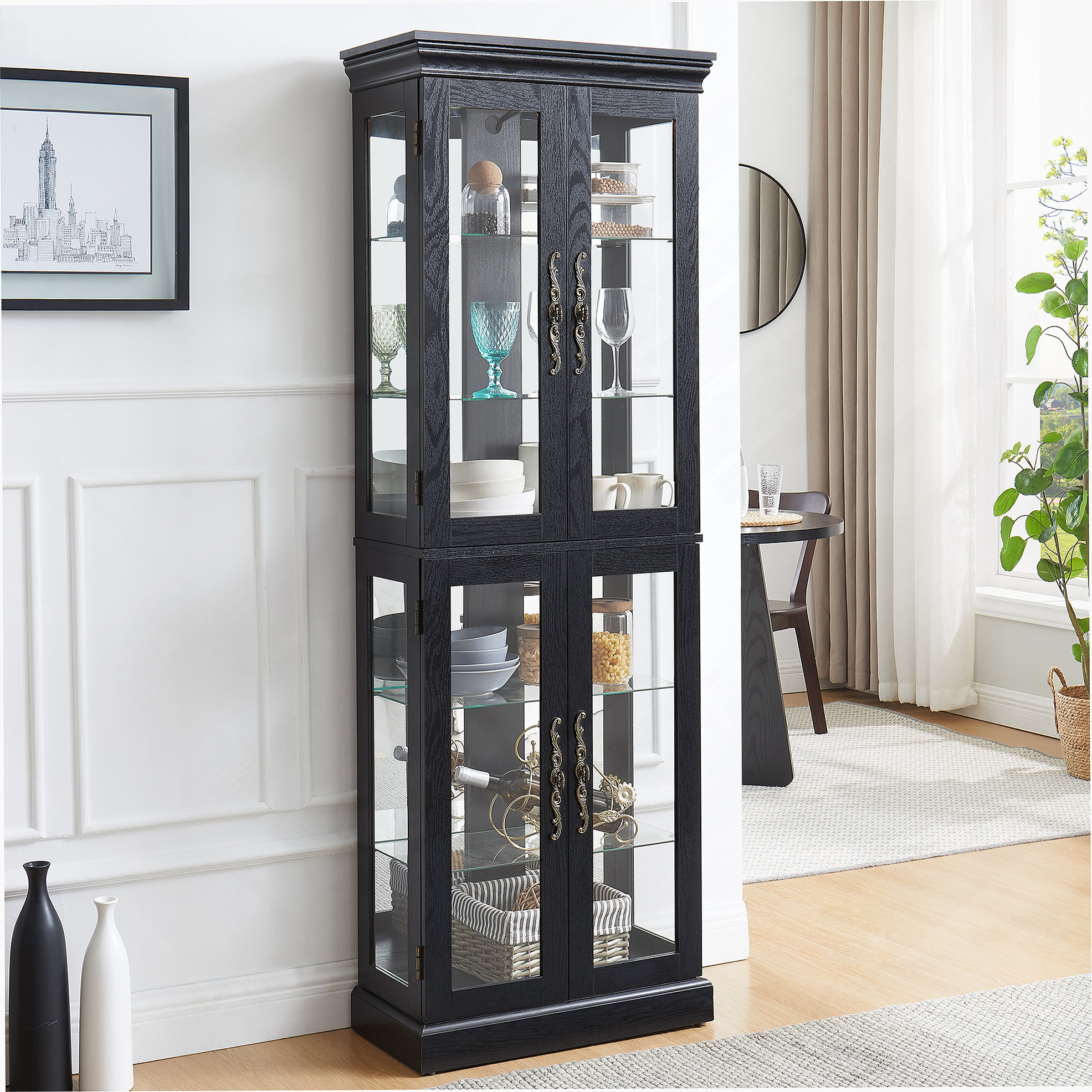Red Barrel Studio® Elegant Lighted Glass Curio Display Cabinet - Wooden ...
