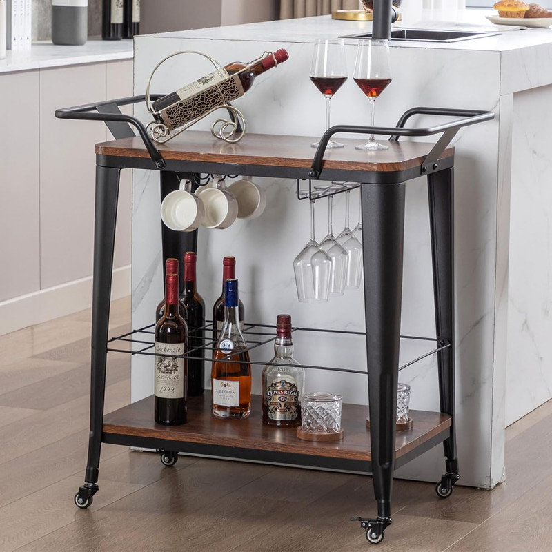 17 Stories Rolling Bar Cart with Cabinet and Wheels for The Home ...