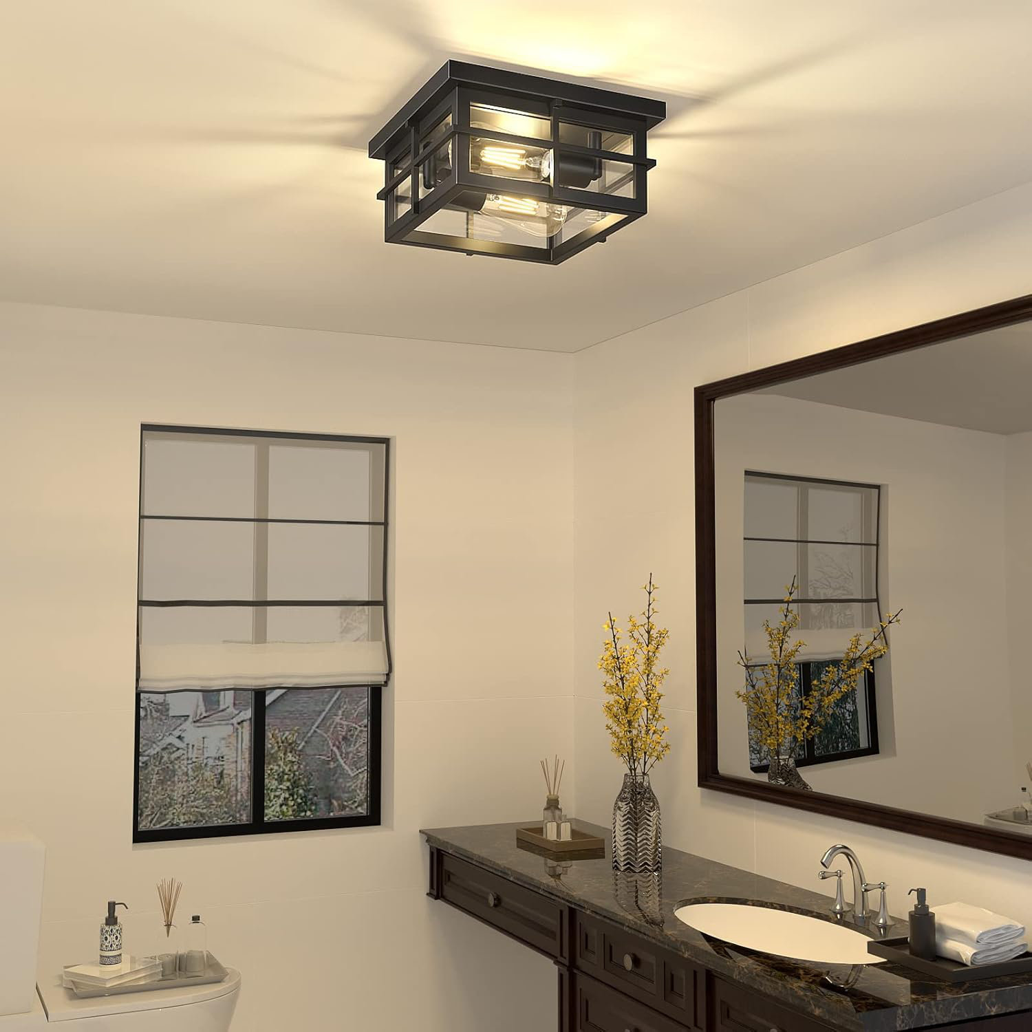 17 Stories Modern Outdoor Ceiling Light Fixtures, 2-Light Black Flush ...