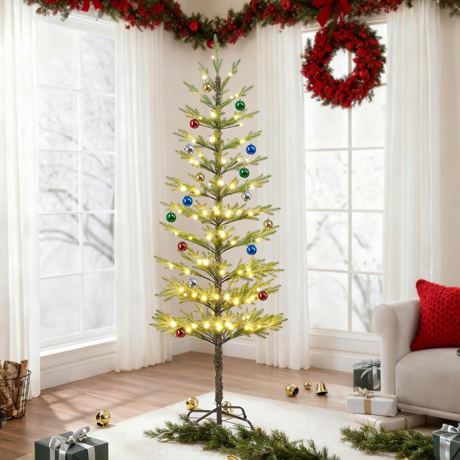 Primrue 6ft 132l Warm White Pine Needle Christmas Tree With Ornaments ...