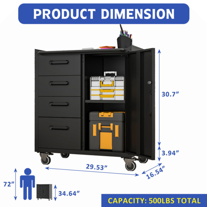 17 Stories Sturdy Metal Tool Storage Cabinet With Wheels - Tool Storage ...