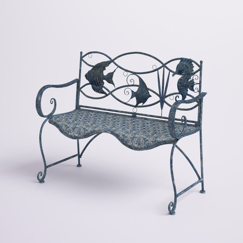 Mistana™ Zev Blue Fish Cast Iron Garden Bench & Reviews | Wayfair