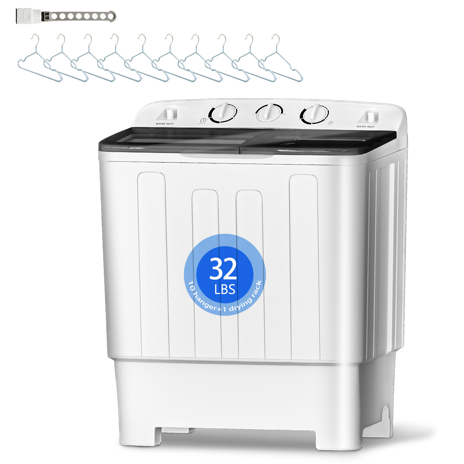 Erivess Backid Portable Mini Twin Tub 32Lbs Washing Machine With Drying ...