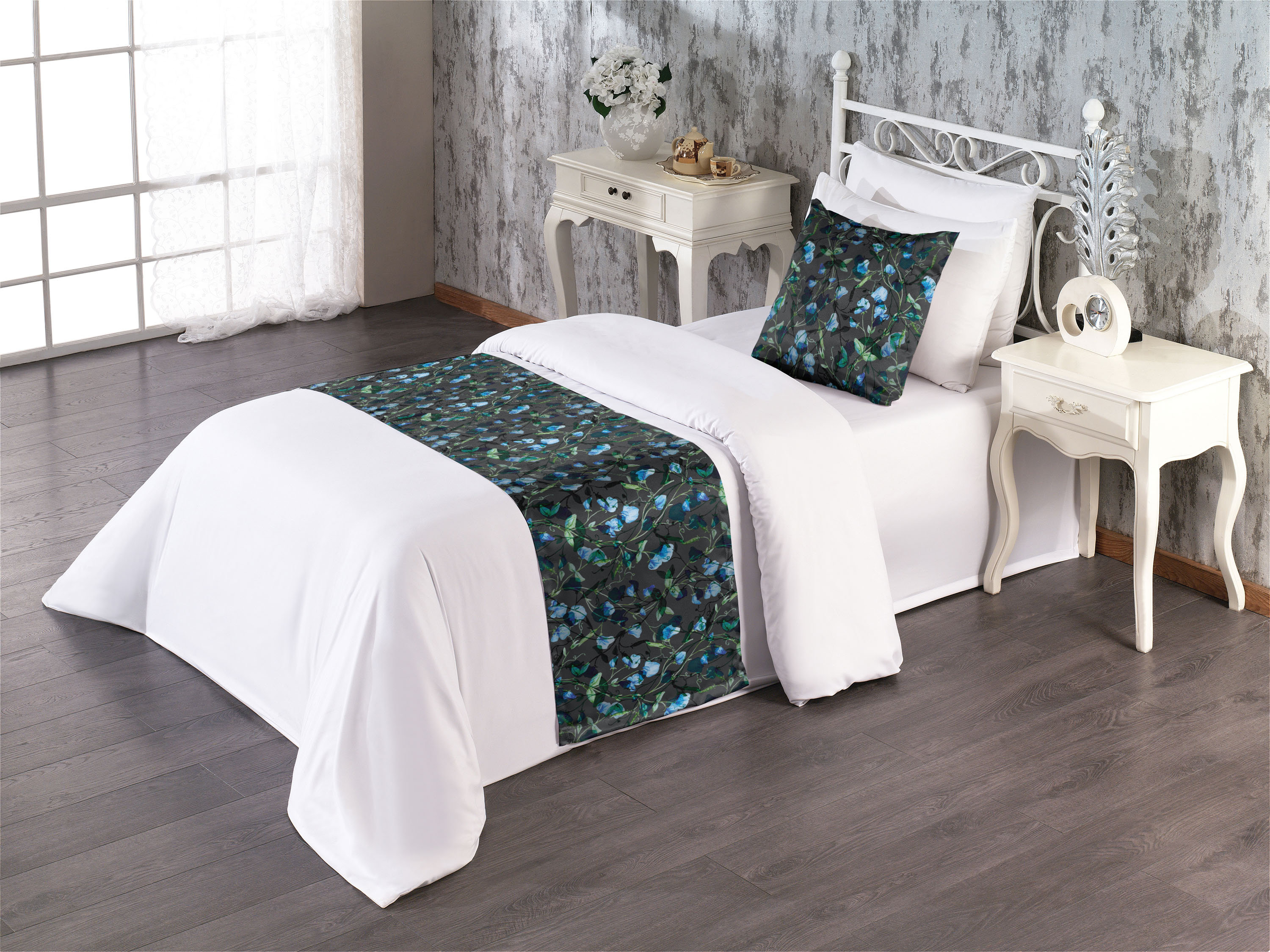 Ambesonne Vintage Bed Runner Set Watercolor Minimal Flower Reseda Green Sky Blue | Wayfair